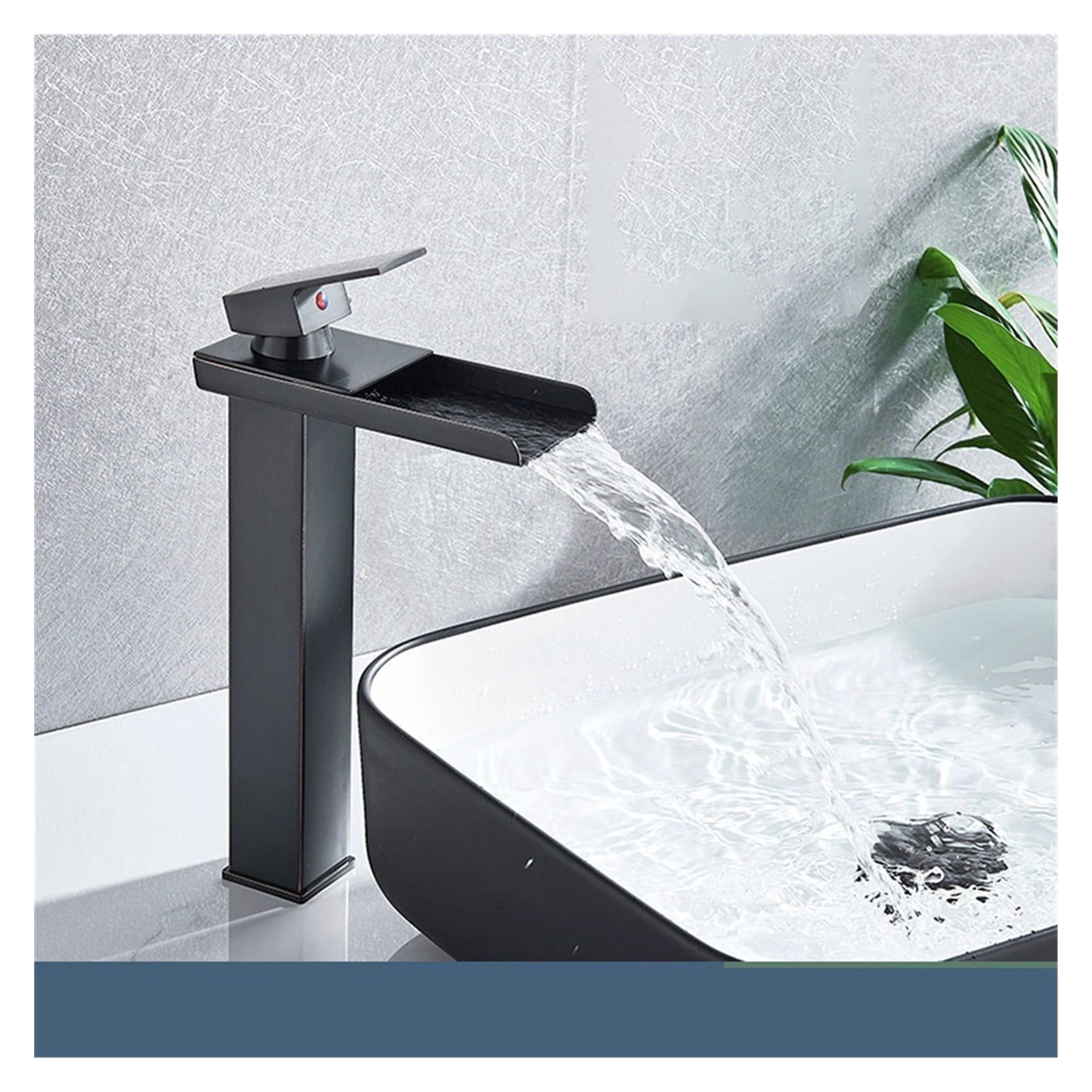 Waterfall Square Bathroom Basin Faucet Brass Material Surface Blackened ...