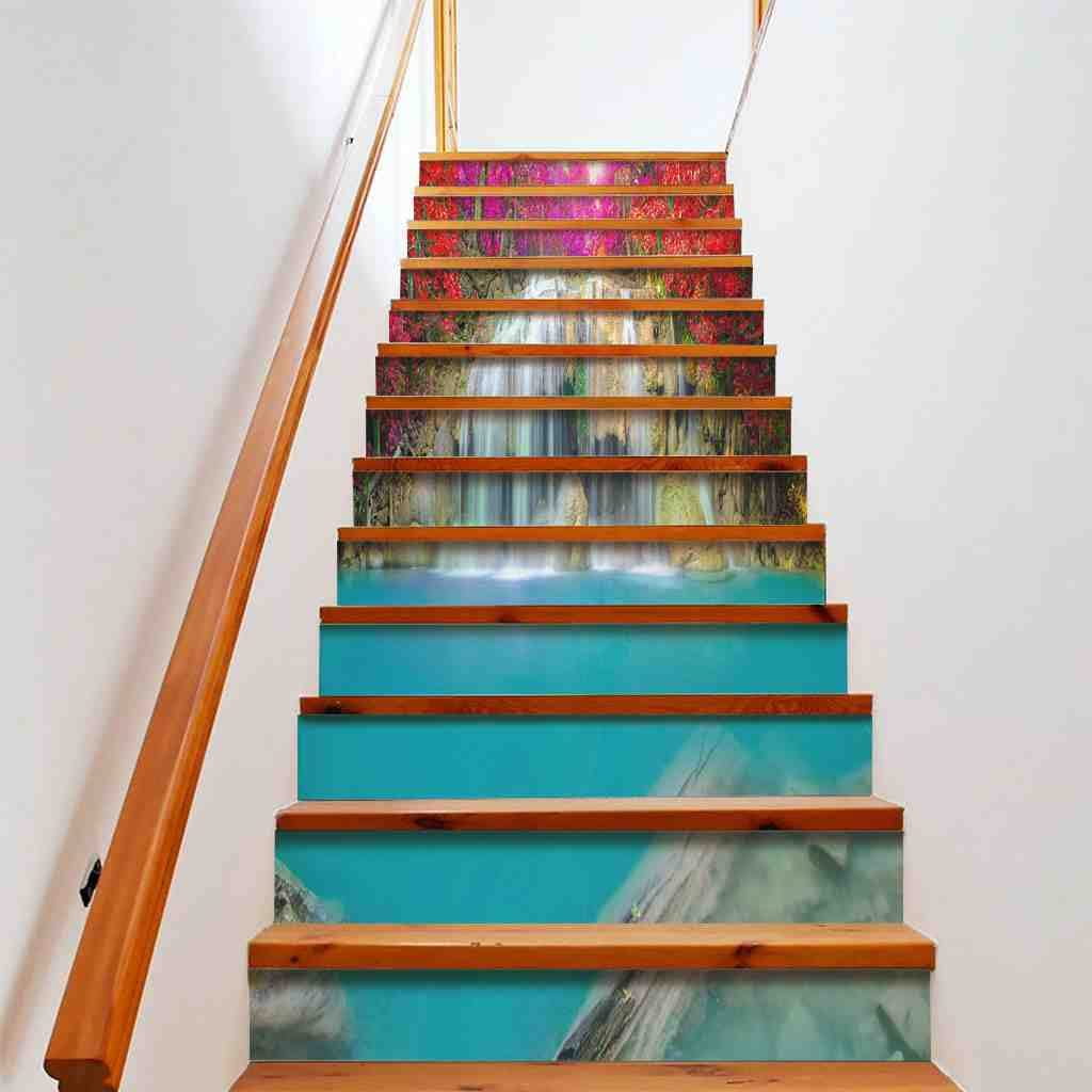 Waterfall Stair Stickers Decals Peel and Stick Natural Landscape Stair ...