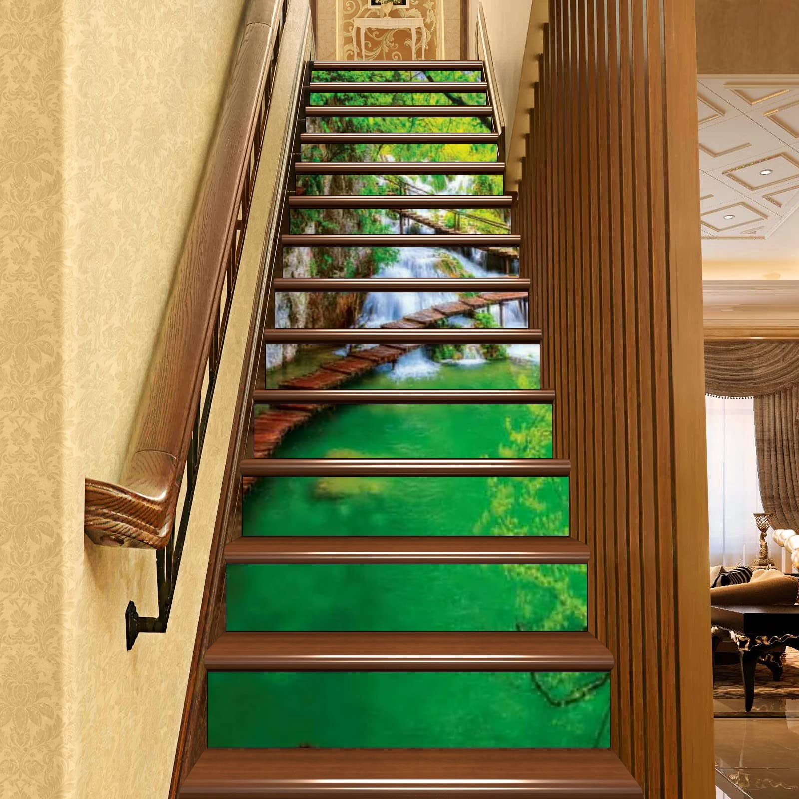 Waterfall Stair Stickers Decals Peel and Stick Natural Landscape Stair ...