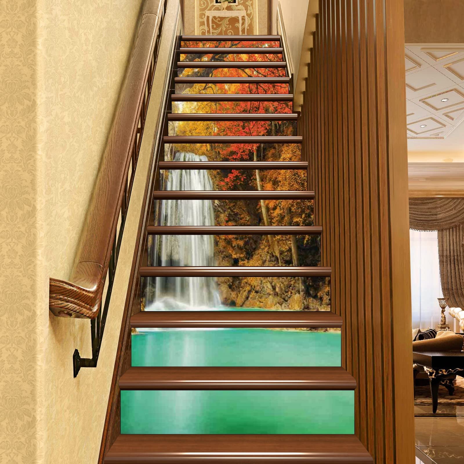Waterfall Stair Stickers Decals Peel and Stick Natural Landscape Stair ...