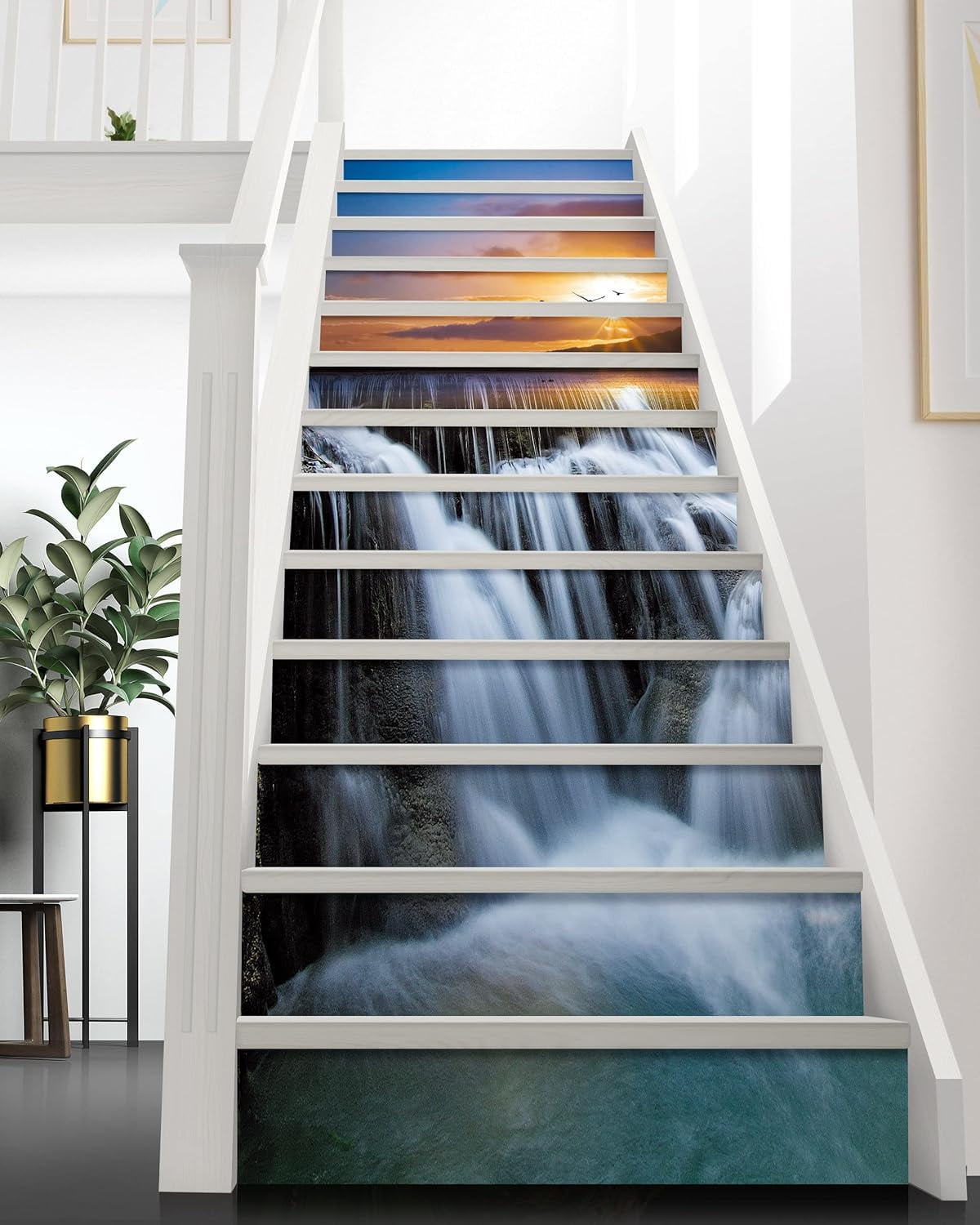 Waterfall Stair Stickers - Set of 15, Peel and Stick Stair Riser Decals ...