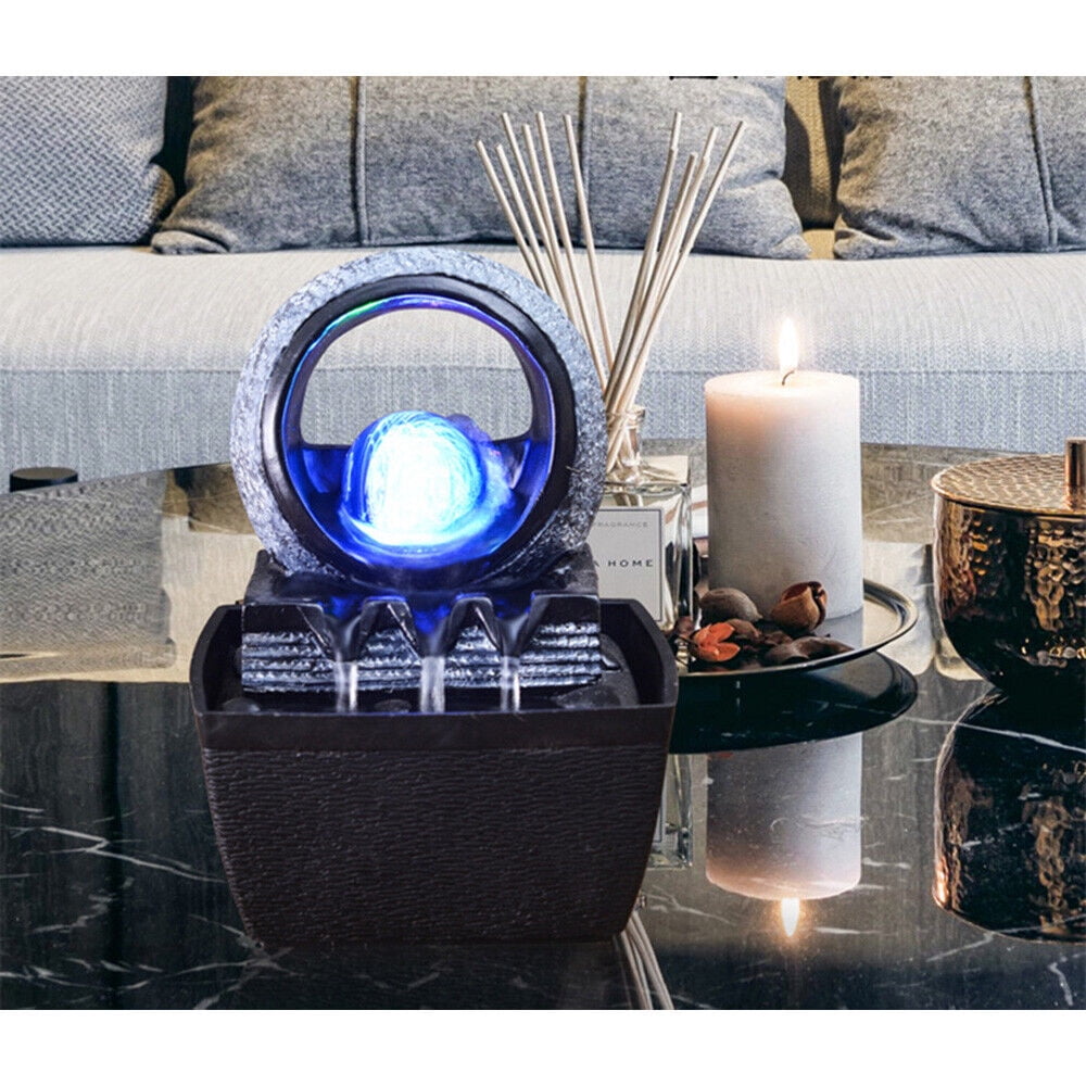 Waterfall Tabletop Fountain Ball Water Feng Shui Crystal Decor Desktop ...