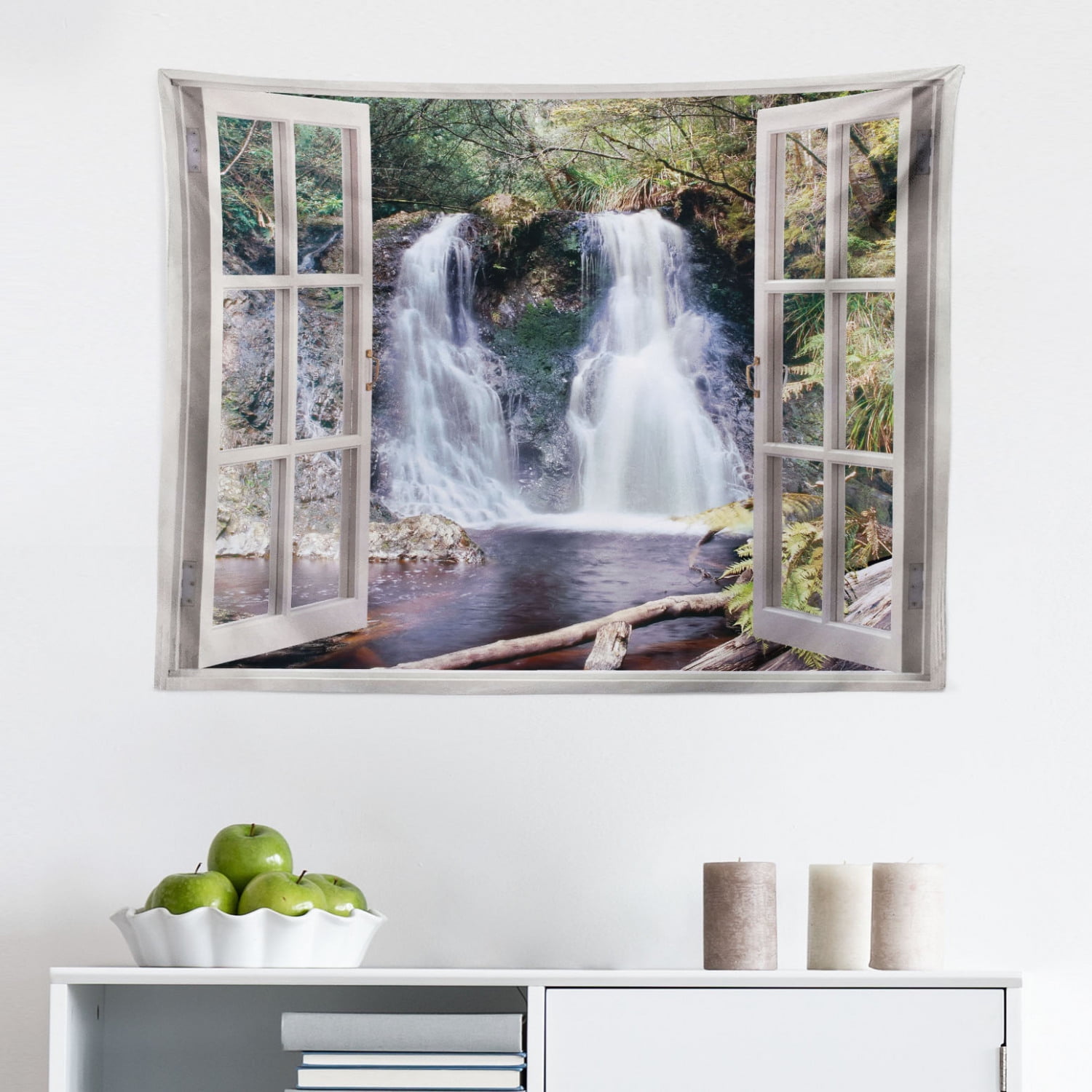 Waterfall Tapestry, Majestic Waterfall Landscape Through a Window ...