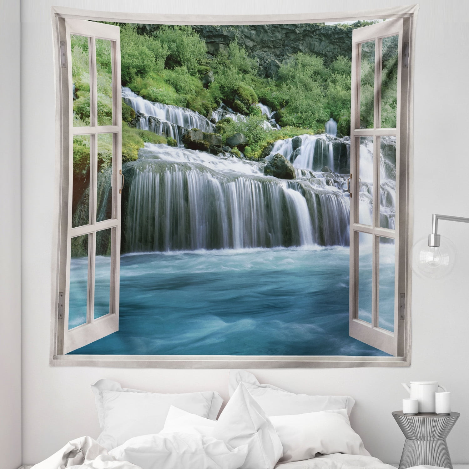Waterfall Tapestry, Majestic Waterfall Landscape Through a Window ...