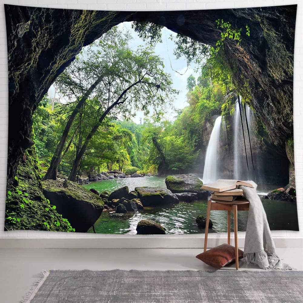 Waterfall Tapestry Mountain Cave Tapestry Wall Hanging, Nature ...