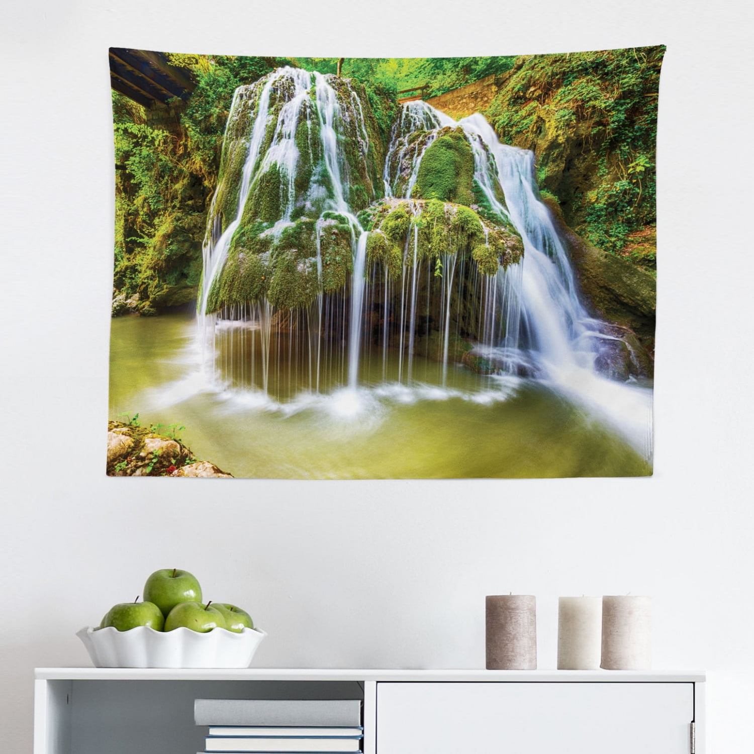 Waterfall Tapestry, Multiple Waterfalls Surrounded by Black Rocks and ...