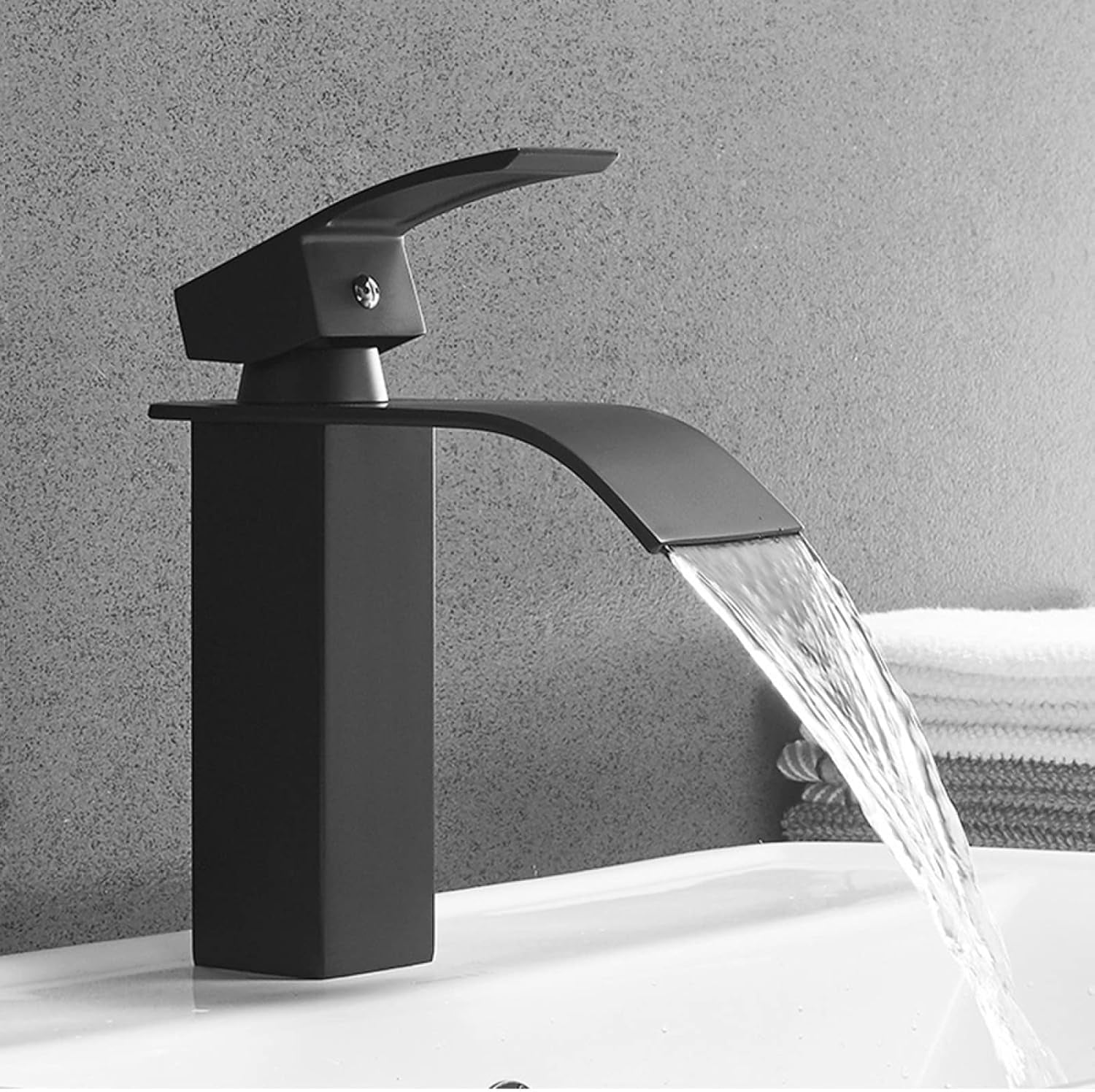 Waterfall Taps for Bathroom Sink Black, Single Lever Hot and Cold Mixer ...