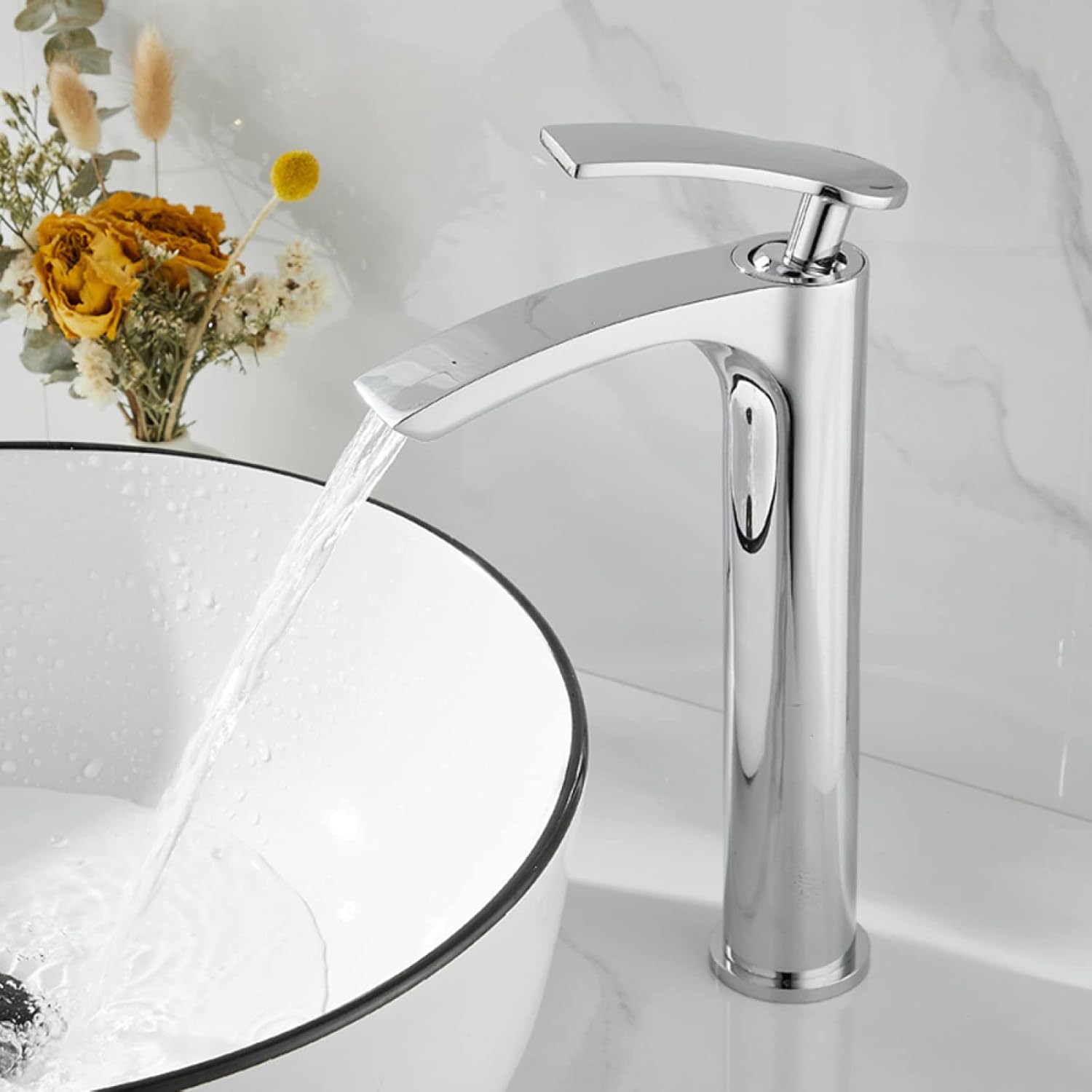 Waterfall Taps for Bathroom Sink, Hot&Cold Basin Sink Brass, Single ...