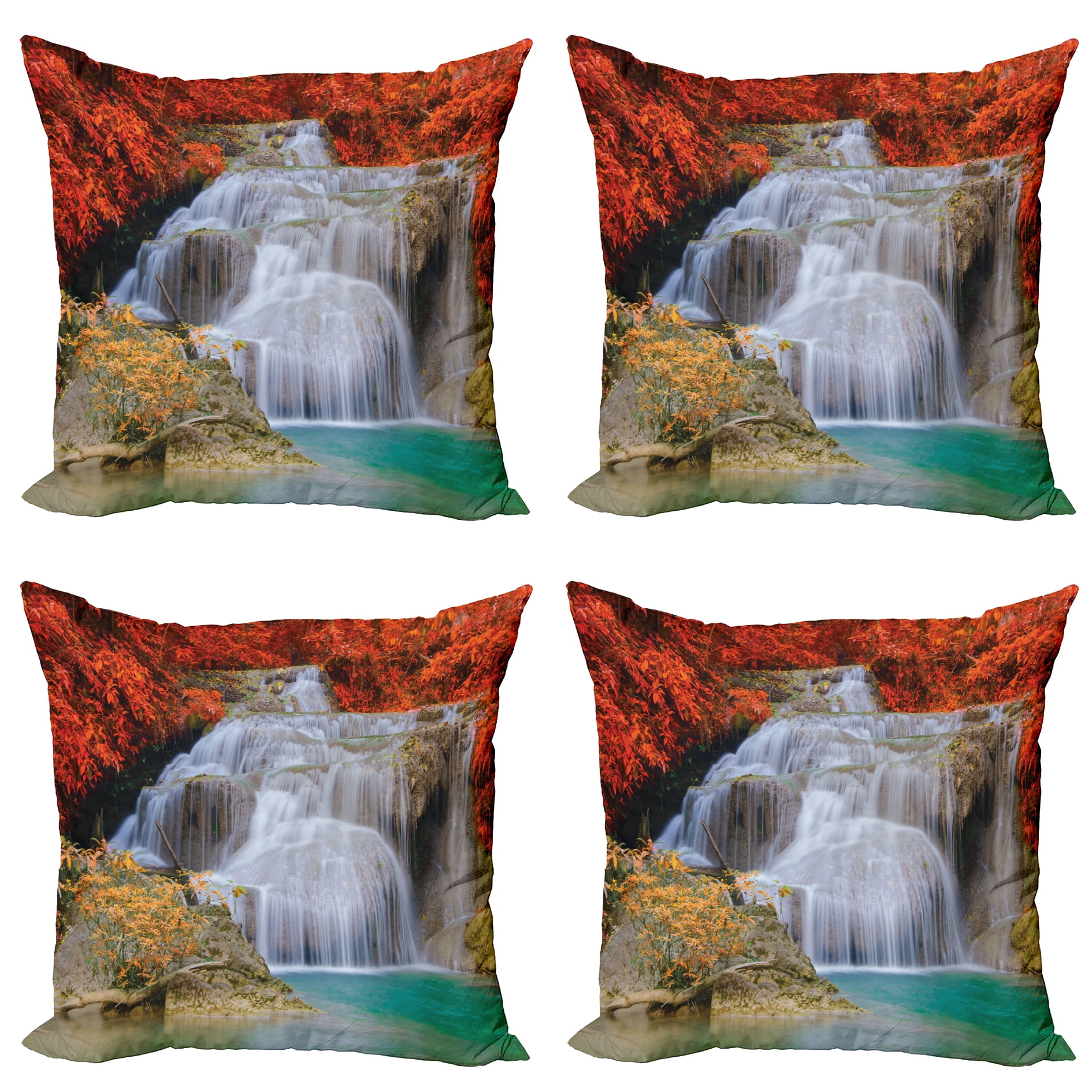 Waterfall Throw Pillow Cushion Case Pack of 4, Lake Landscape Forest ...