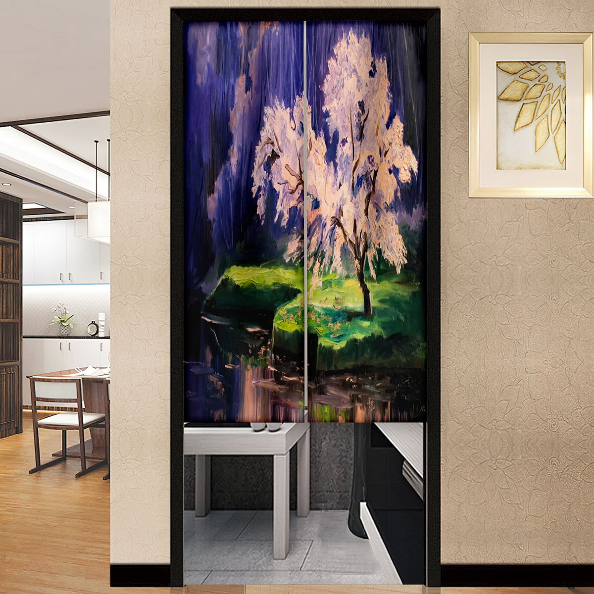 Waterfall Tree Oil Painting Print Door Curtain Kitchen Partition Drapes ...