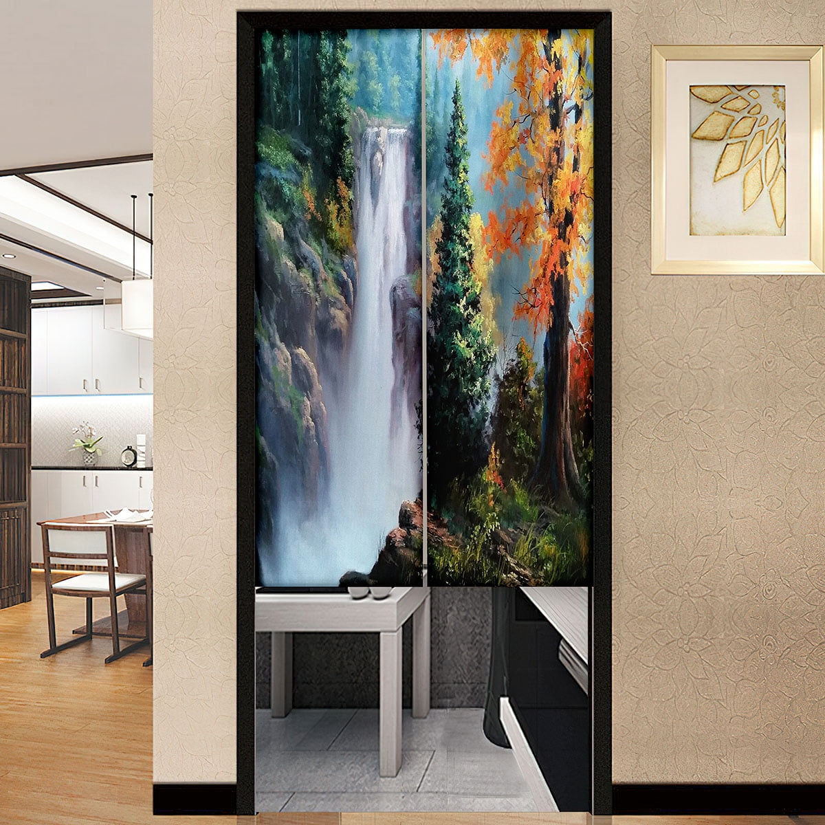 Waterfall Tree Oil Painting Print Door Curtain Kitchen Partition Drapes ...