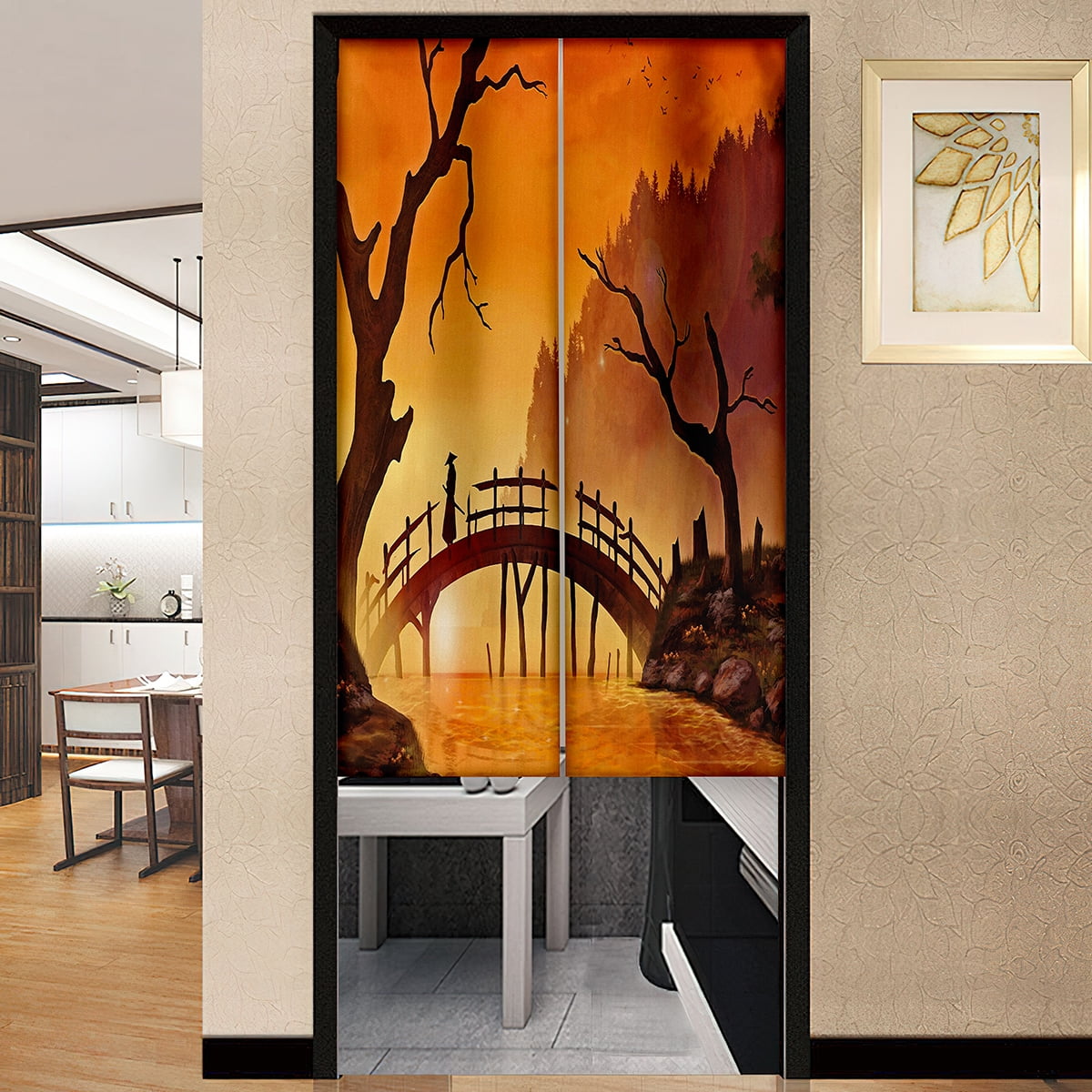 Waterfall Tree Oil Painting Print Door Curtain Kitchen Partition Drapes ...