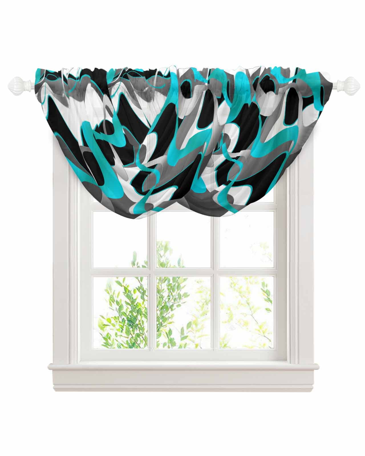 Waterfall Valance Curtains Aqua Stripe Sheer Swag Valance for Window ...