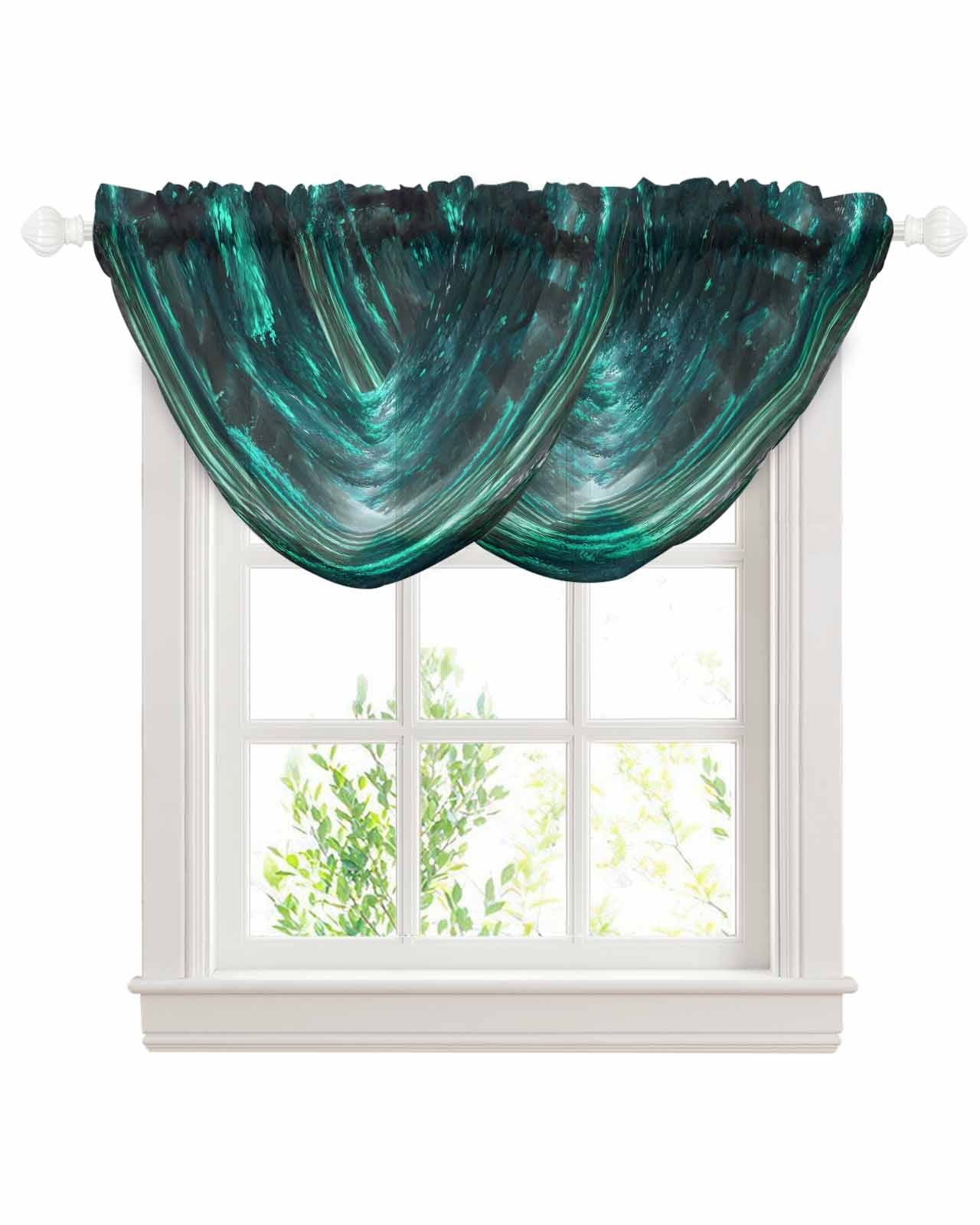 Waterfall Valance Curtains Aque Trees Sheer Swag Valance for Window ...