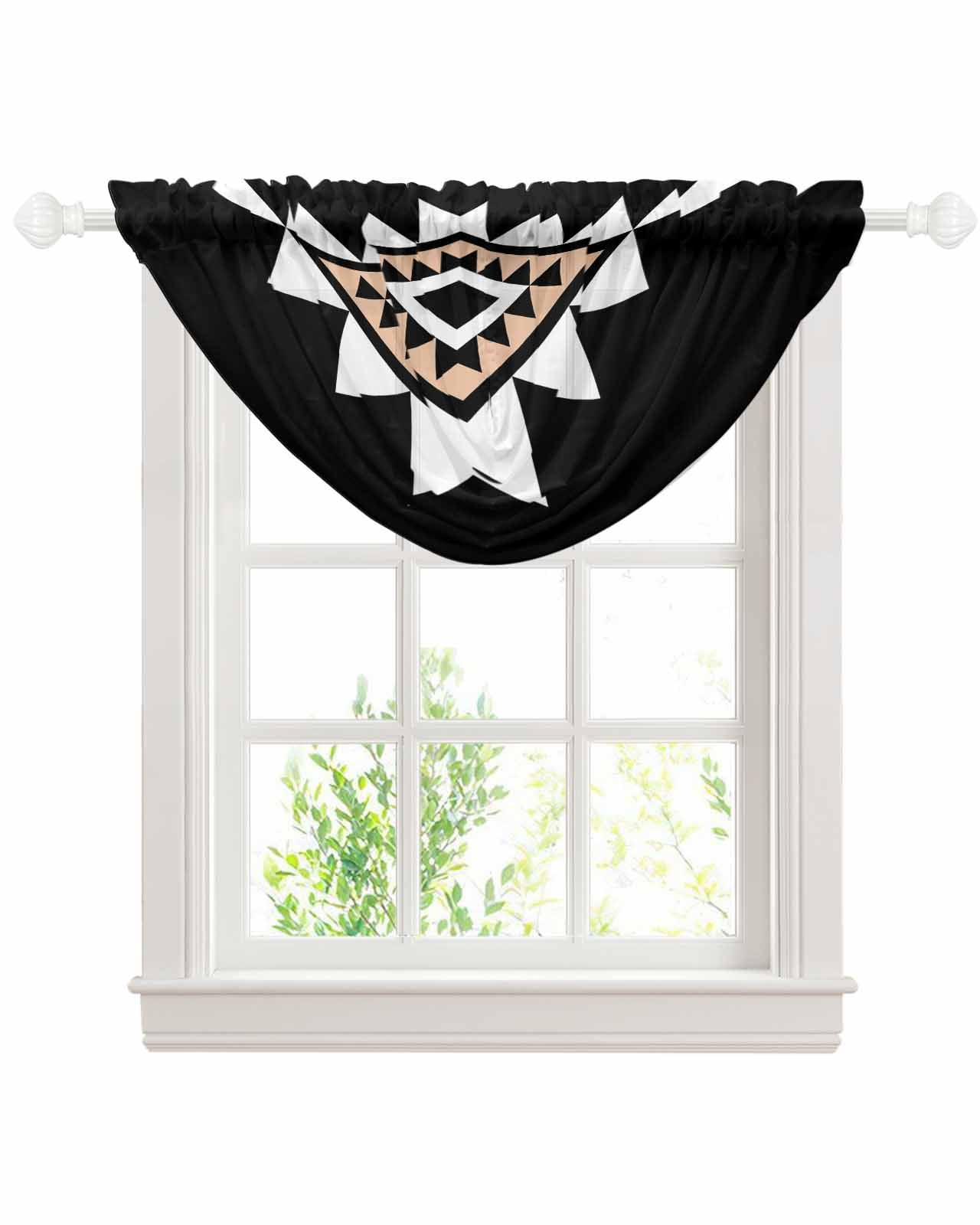Waterfall Valance Curtains Black White Beige Boho Sheer Swag Valance ...