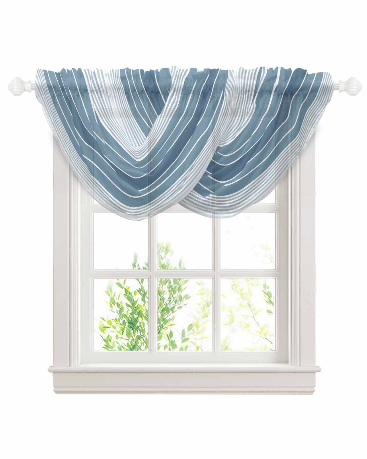Waterfall Valance Curtains Blue Ombre Stripe Sheer Swag Valance for ...
