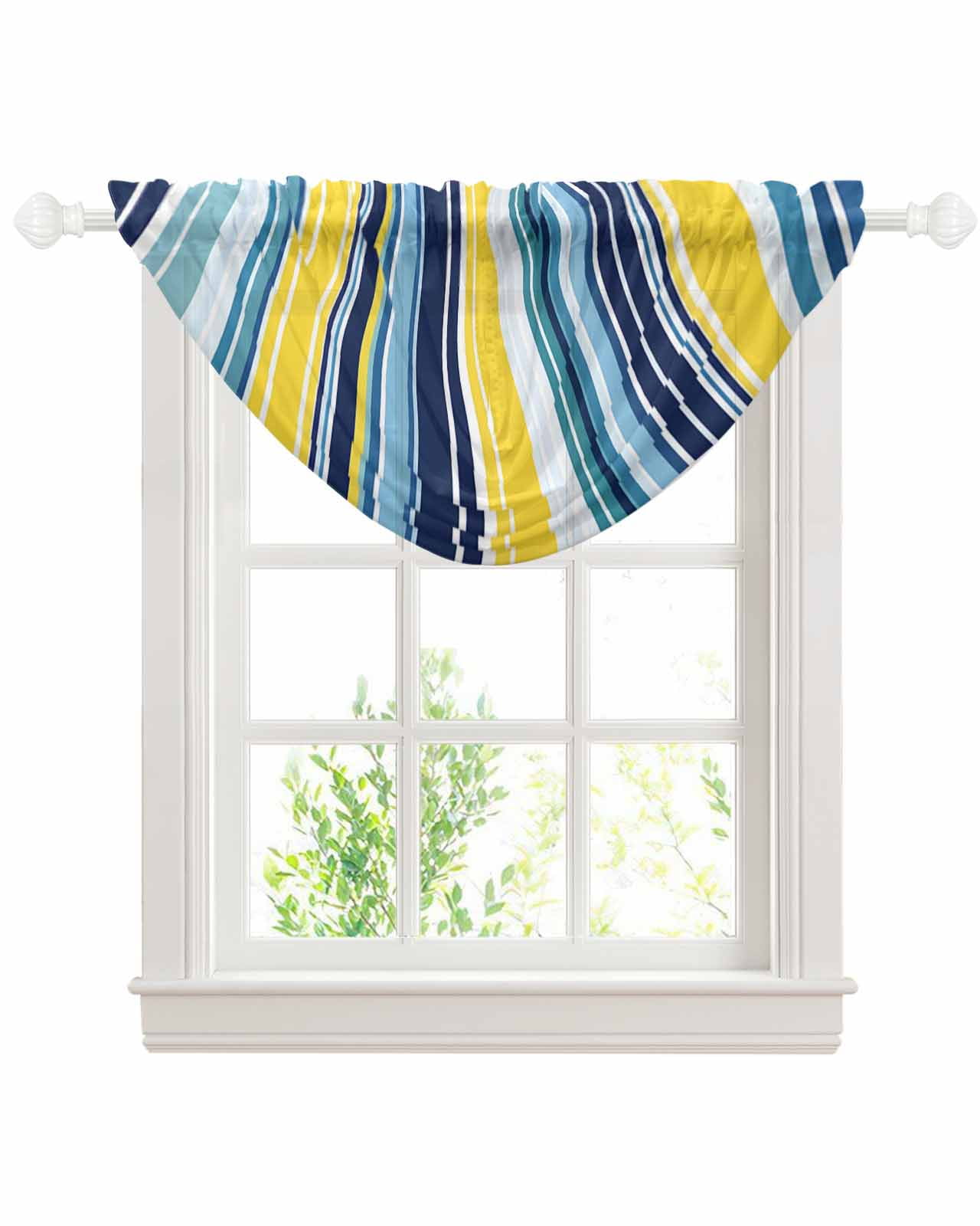 Waterfall Valance Curtains Blue Yellow Teal Stripes Sheer Swag Valance ...