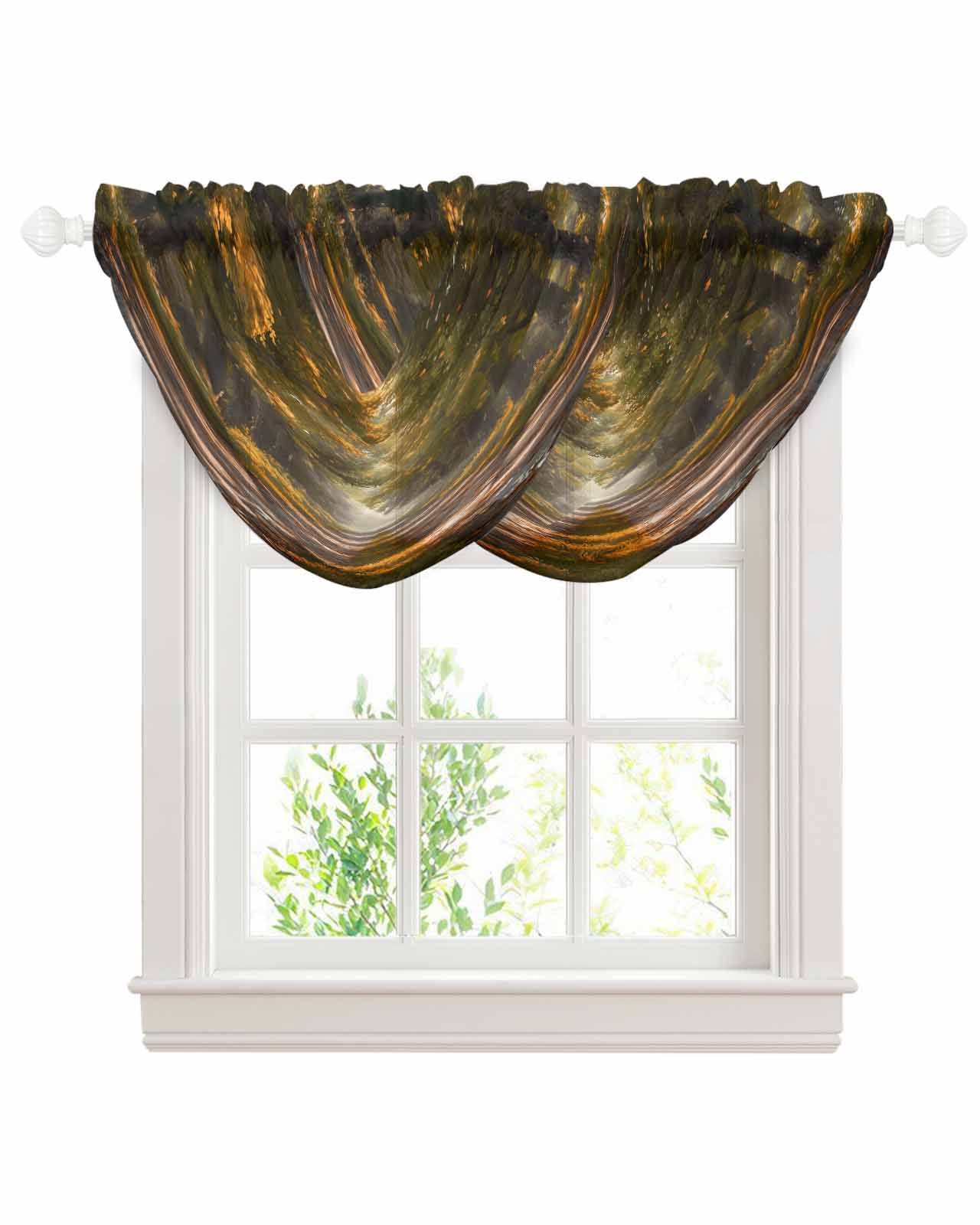 Waterfall Valance Curtains Brown Trees Sheer Swag Valance for Window ...
