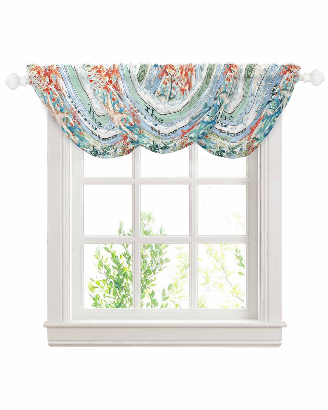 Waterfall Valance Curtains Coastal Coral Sheer Swag Valance for Window ...
