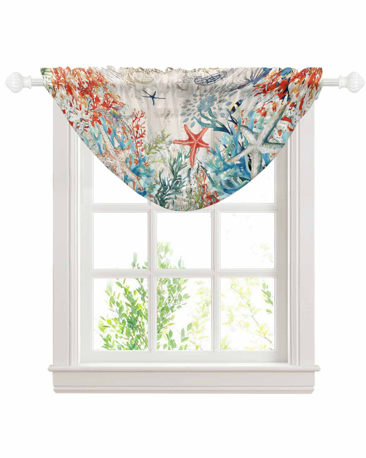 Waterfall Valance Curtains Coastal Ocean Sheer Swag Valance for Window ...