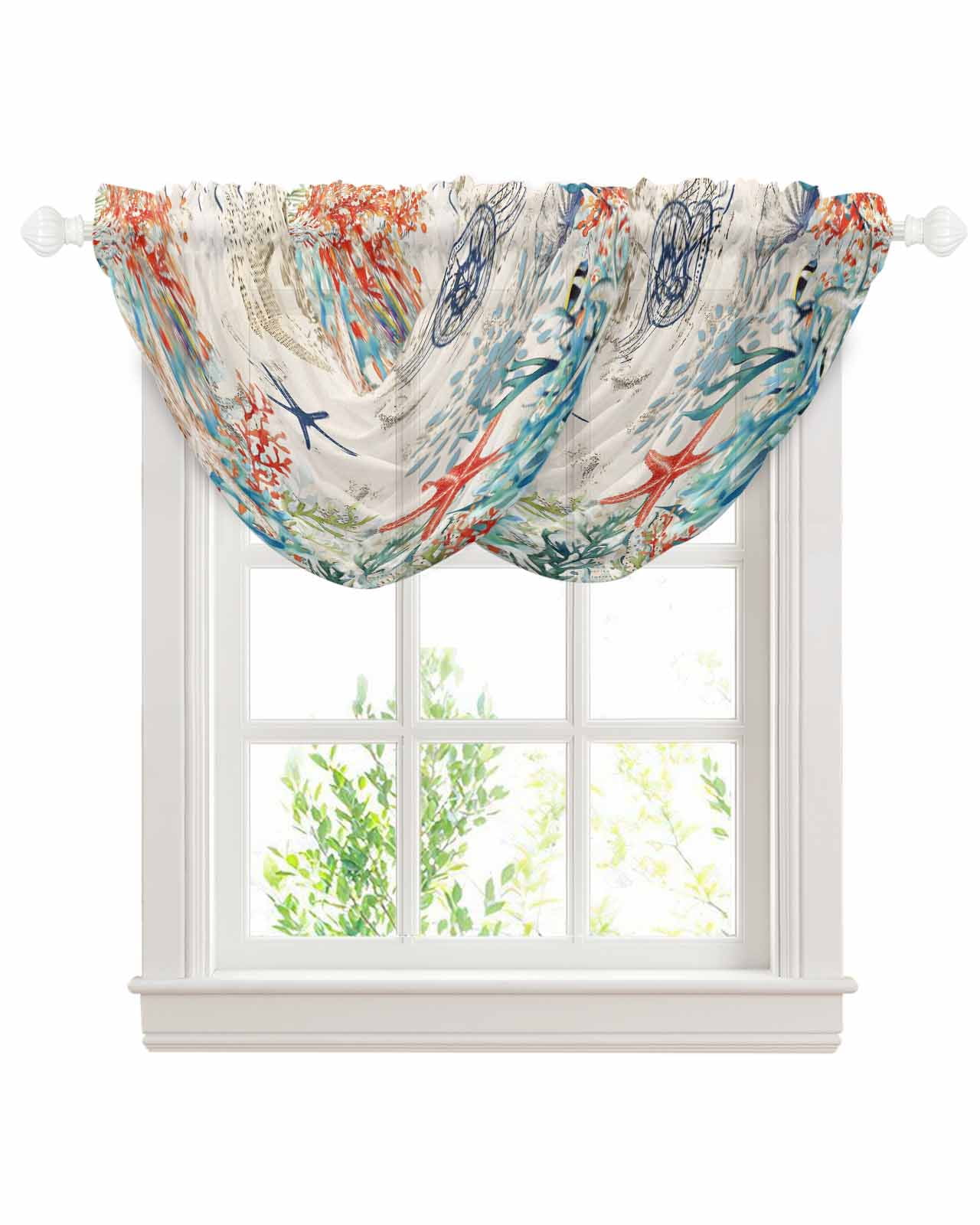 Waterfall Valance Curtains Coastal Ocean Sheer Swag Valance for Window ...