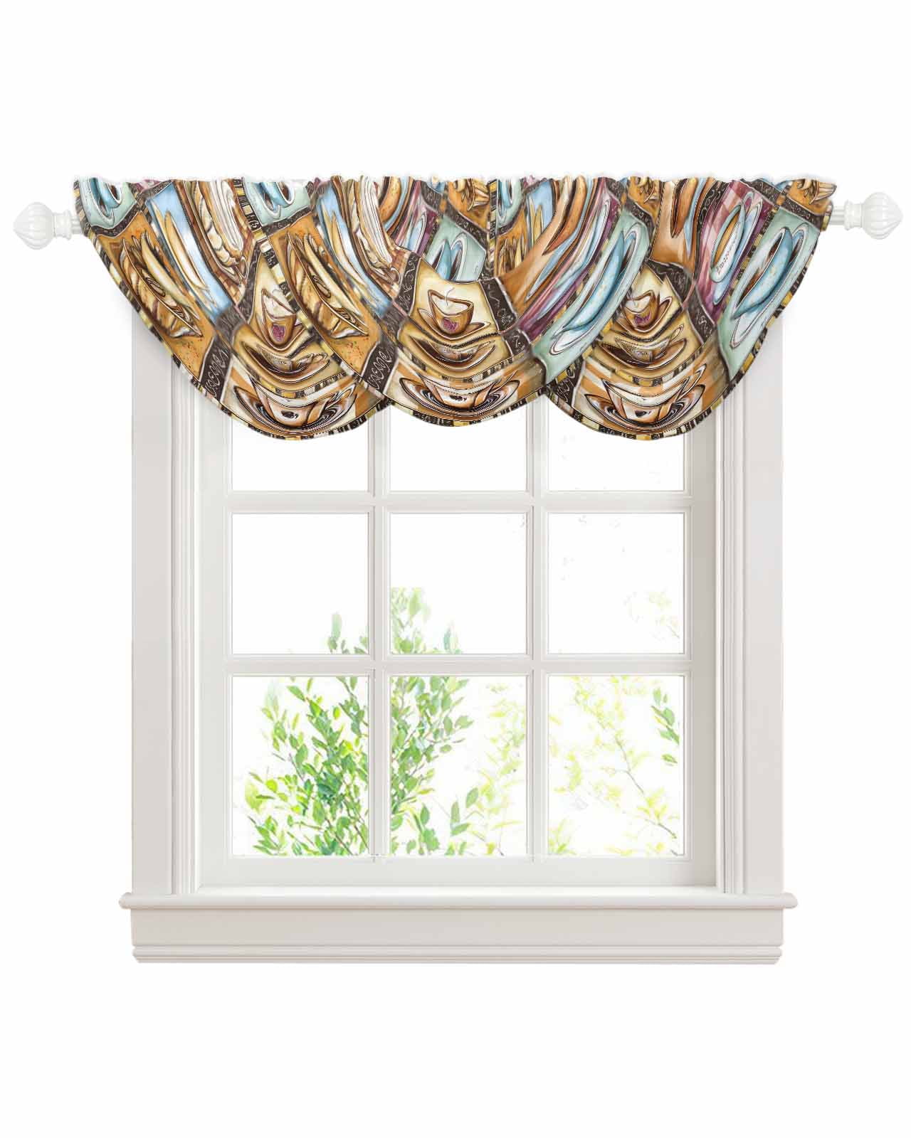 Waterfall Valance Curtains Coffee Check Plaid Sheer Swag Valance for ...
