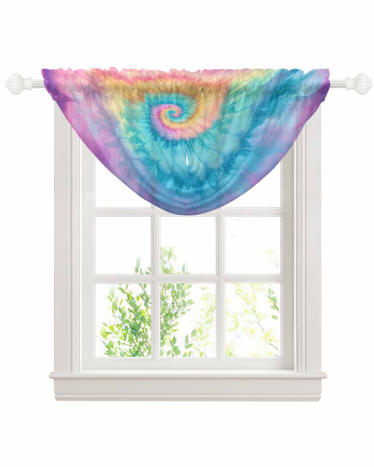 Waterfall Valance Curtains Colorful Tie Dye Sheer Swag Valance for Window Treatments, Rainbow ...