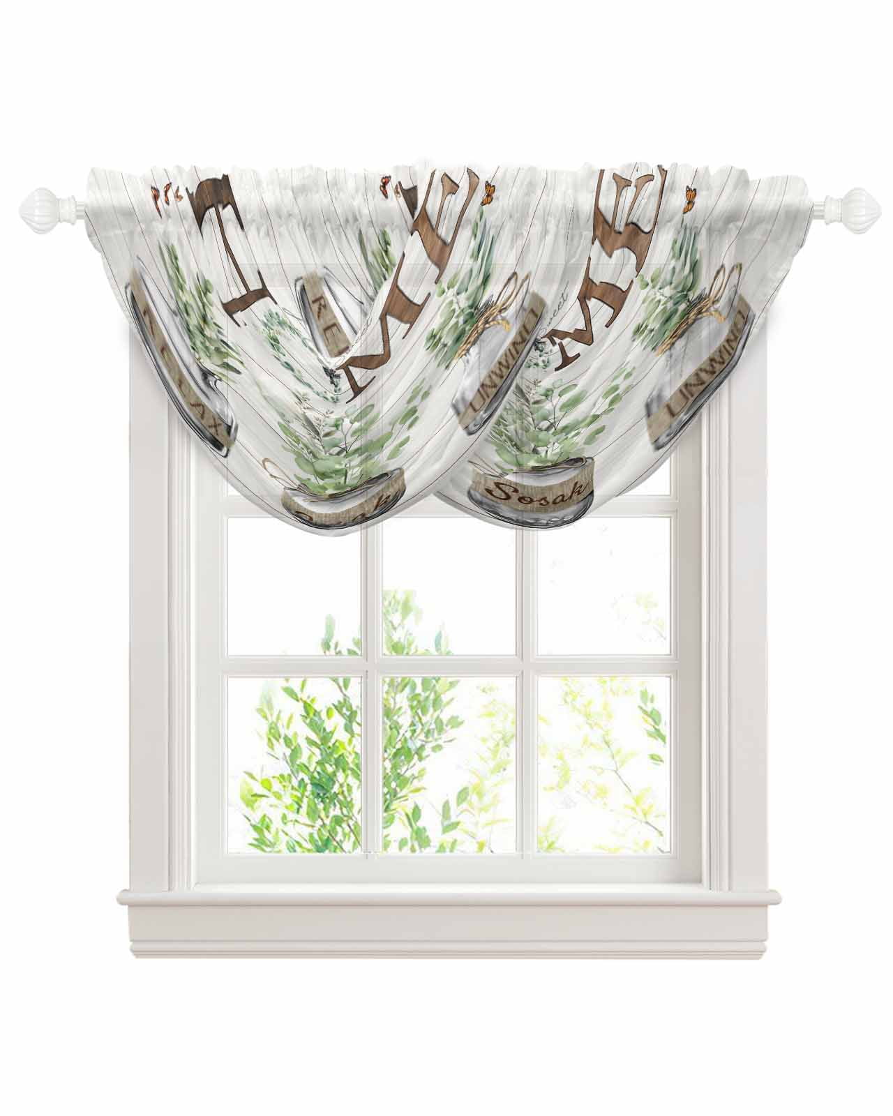 Waterfall Valance Curtains Eucalyptus Leaves Sheer Swag Valance for ...
