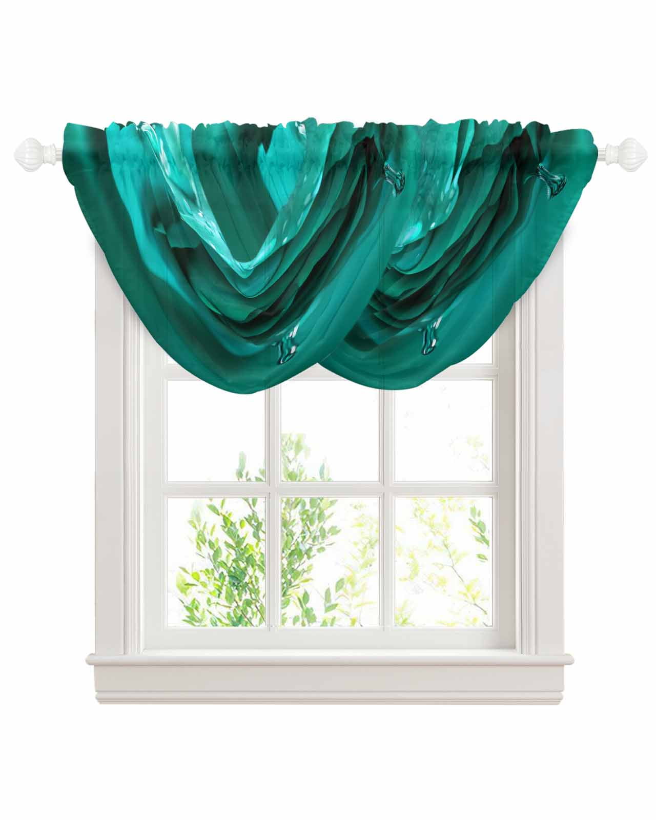 Waterfall Valance Curtains Green Rose Sheer Swag Valance for Window ...
