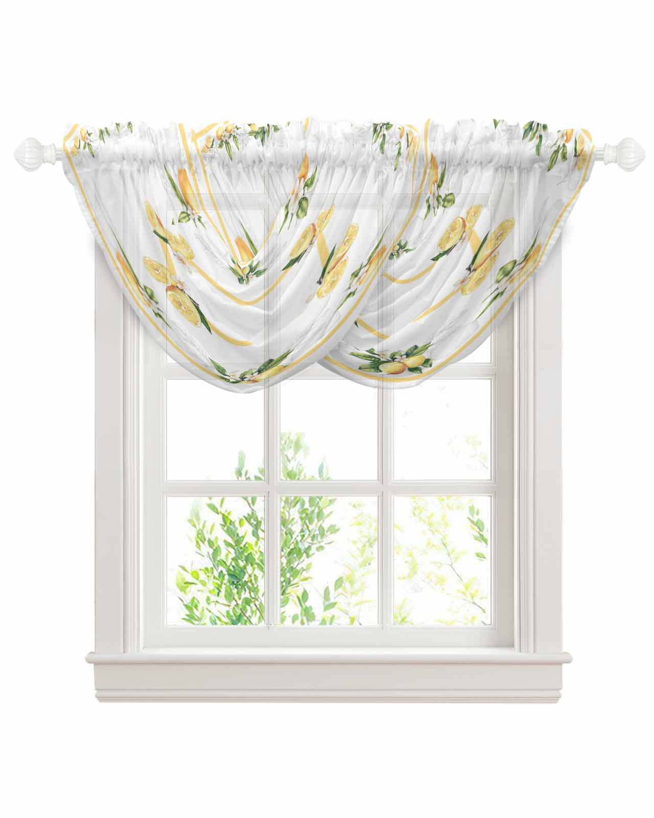 Waterfall Valance Curtains Lemon Yellow Sheer Swag Valance for Window ...
