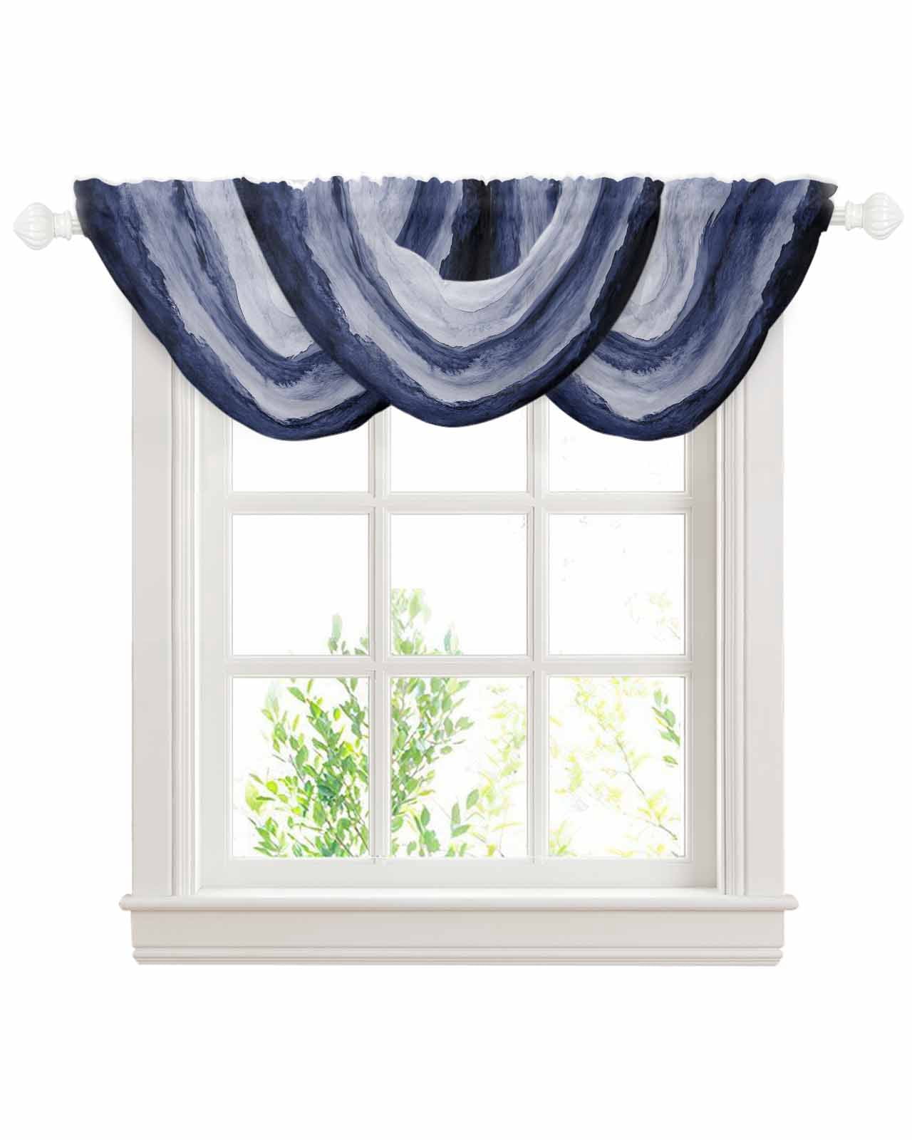 Waterfall Valance Curtains Navy Blue Ombre Mountain Sheer Swag Valance ...