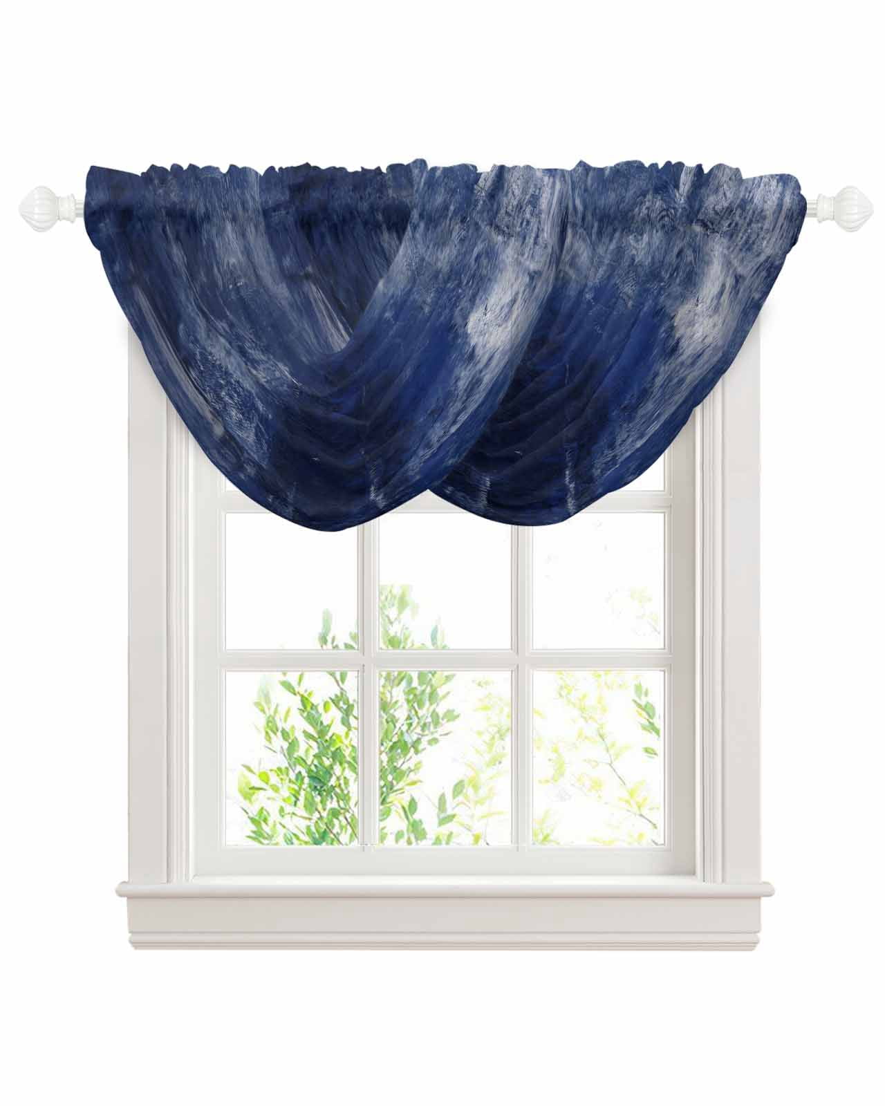 Waterfall Valance Curtains Navy Blue Sheer Swag Valance for Windows ...