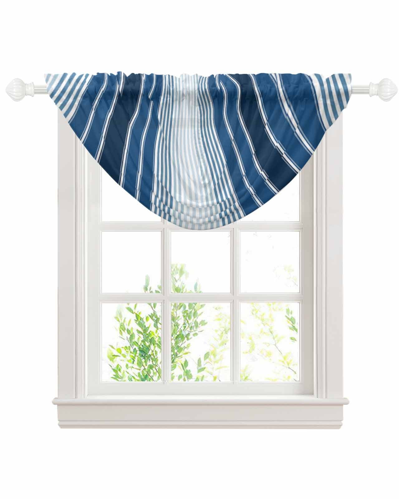 Waterfall Valance Curtains Navy Blue Stripe Sheer Swag Valance for ...