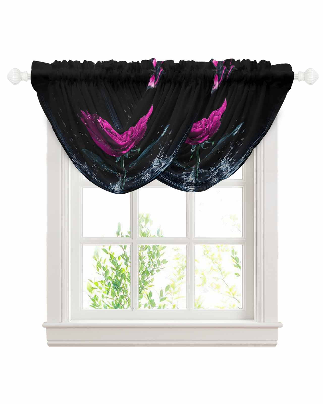 Waterfall Valance Curtains Pink Roses Sheer Swag Valance for Window ...