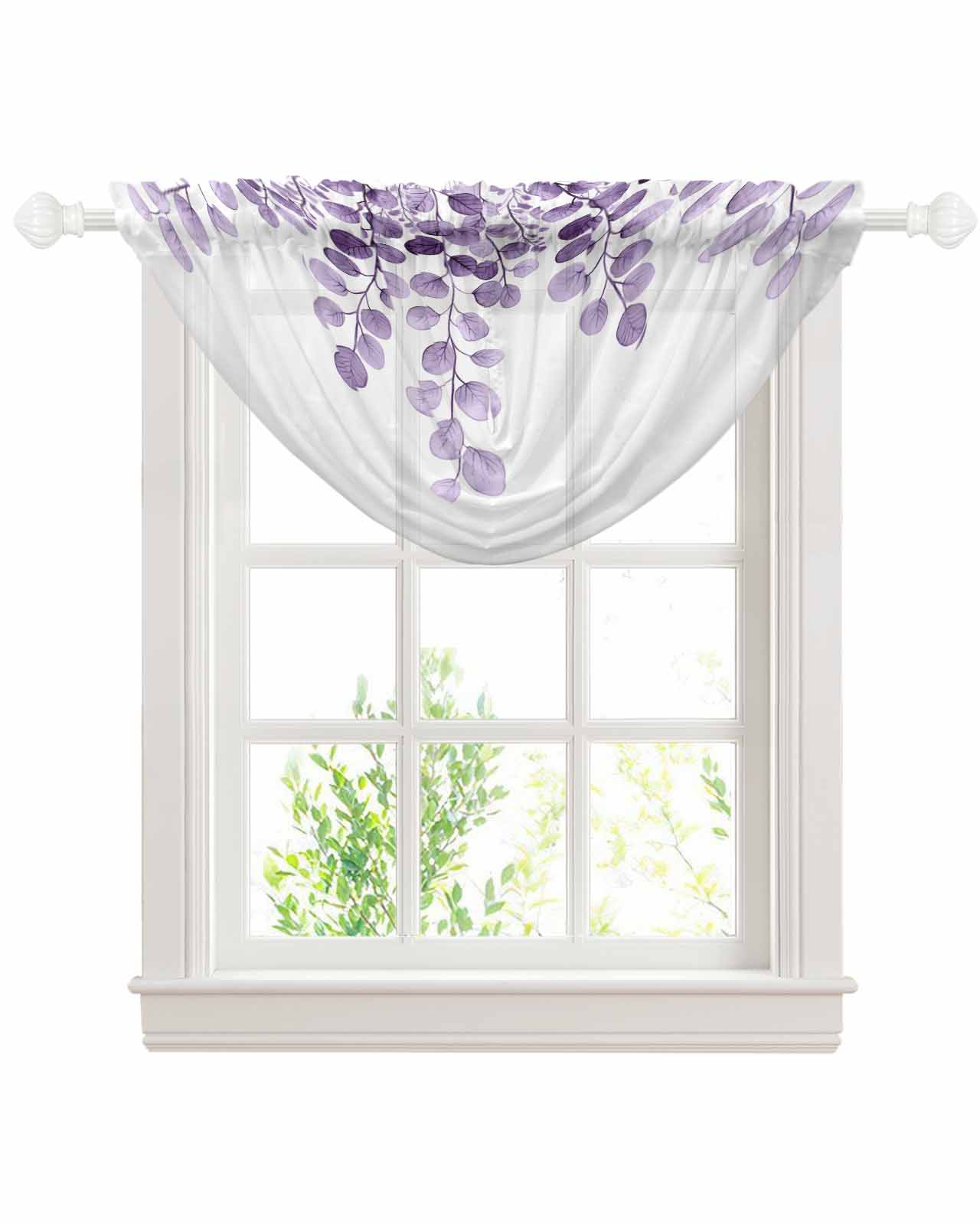 Waterfall Valance Curtains Purple Eucalyptus Leaves Sheer Swag Valance ...