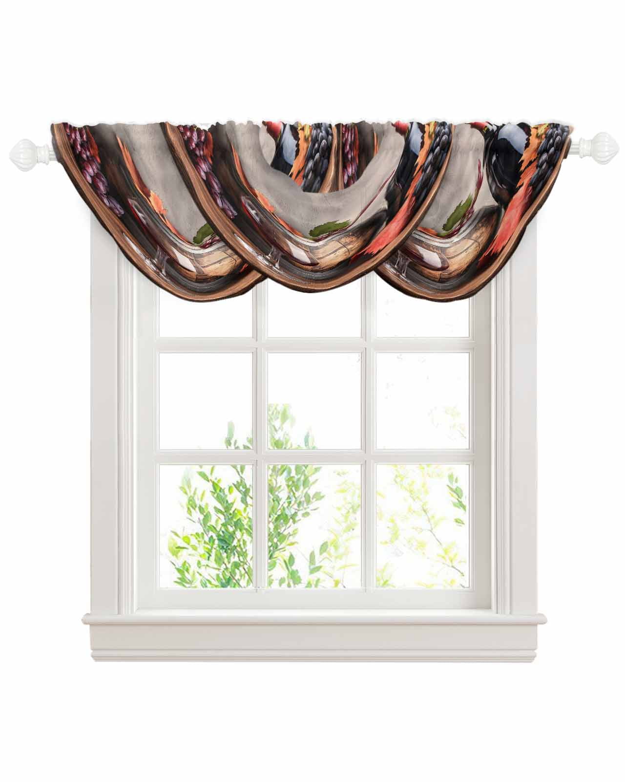 Waterfall Valance Curtains Purple Grapes Farmhouse Sheer Swag Valance ...