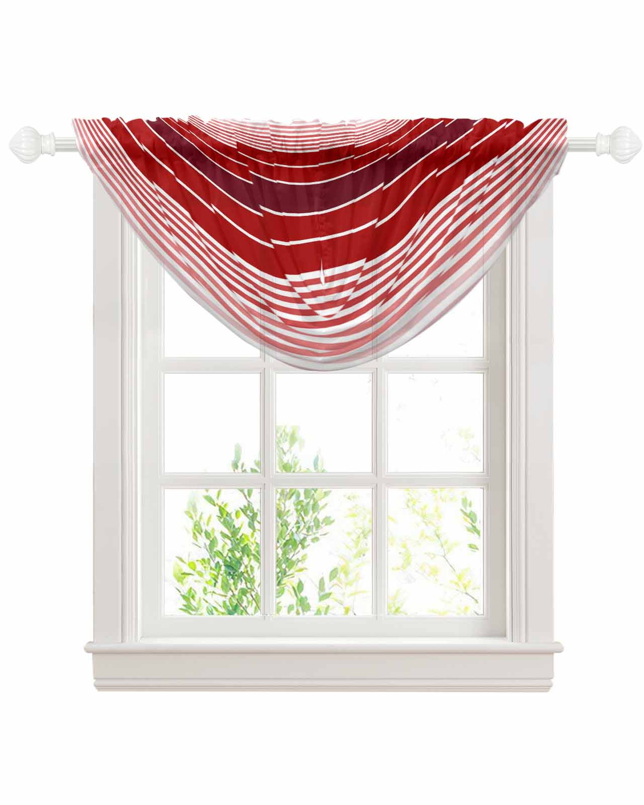 Waterfall Valance Curtains Red Striped Sheer Swag Valance for Window ...