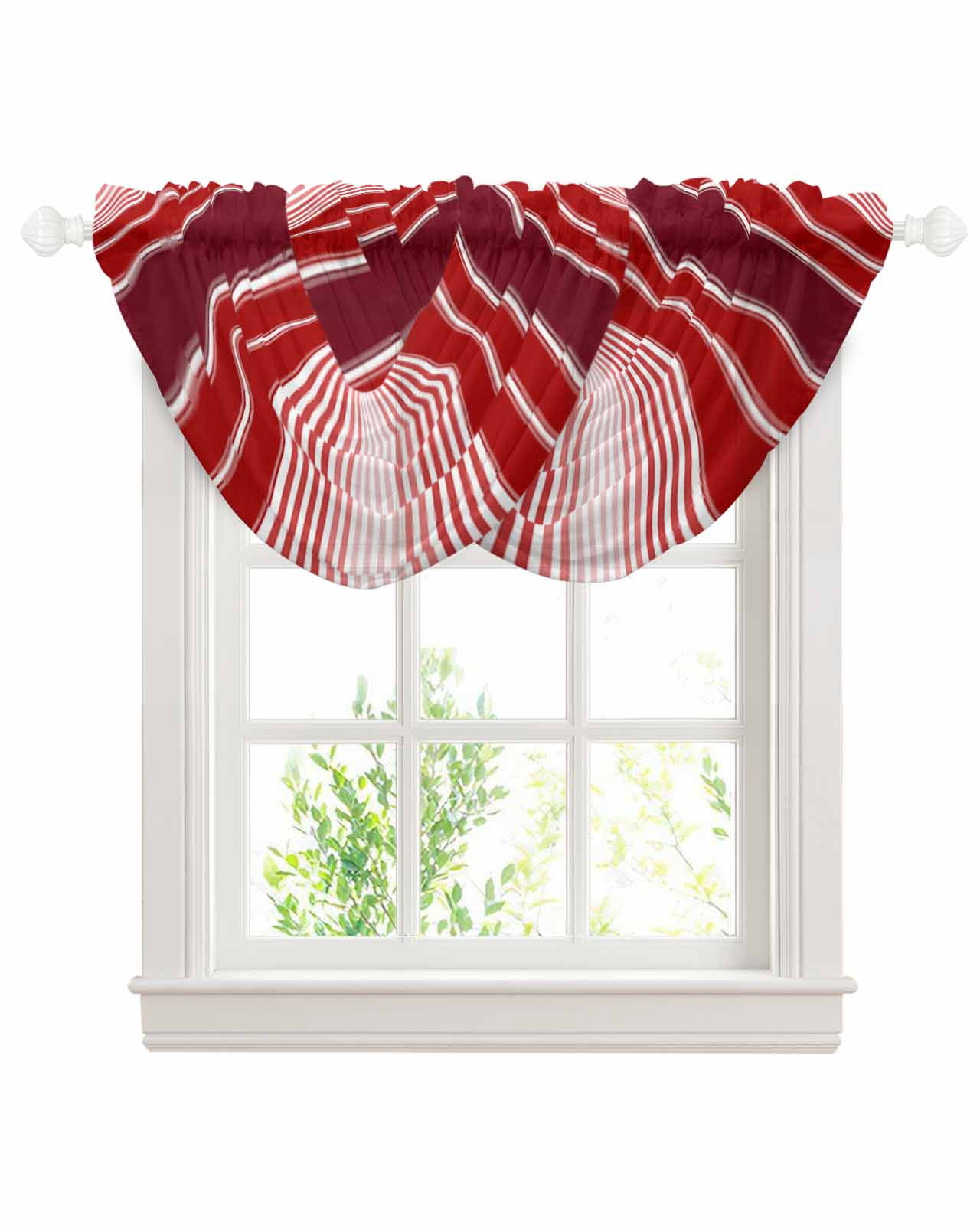 Waterfall Valance Curtains Red Vertical Striped Sheer Swag Valance for ...