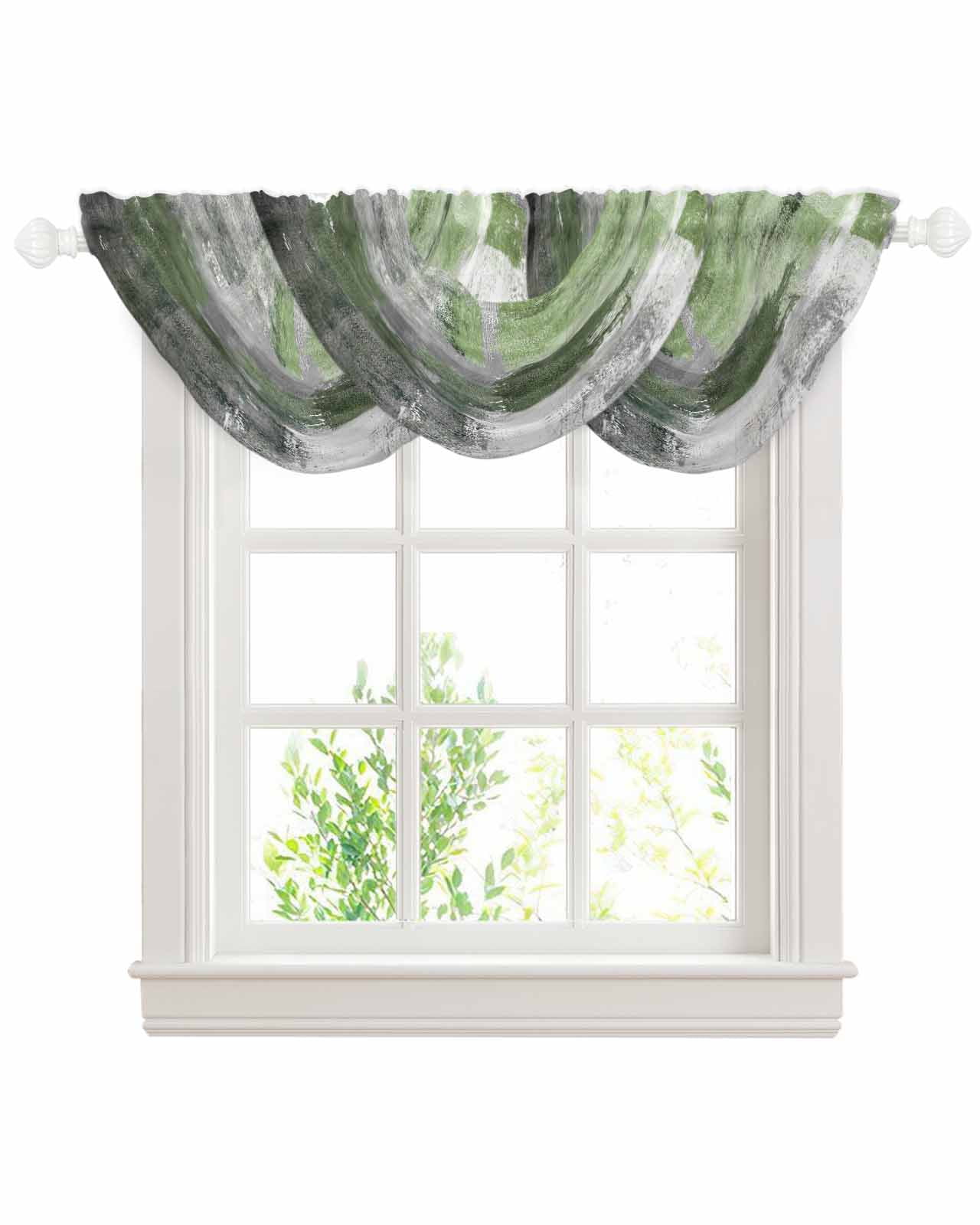 Waterfall Valance Curtains Sage Green Grey Sheer Swag Valance for ...
