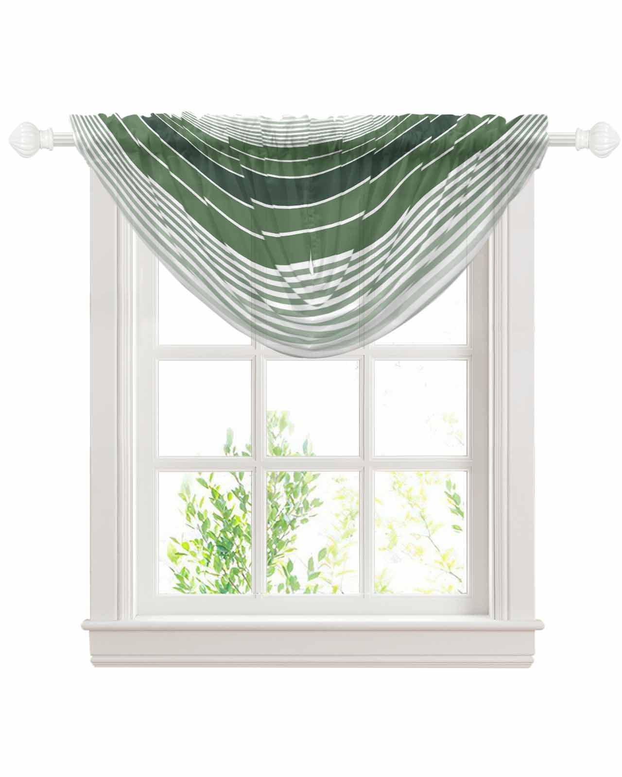 Waterfall Valance Curtains Sage Green Ombre Stripe Sheer Swag Valance ...