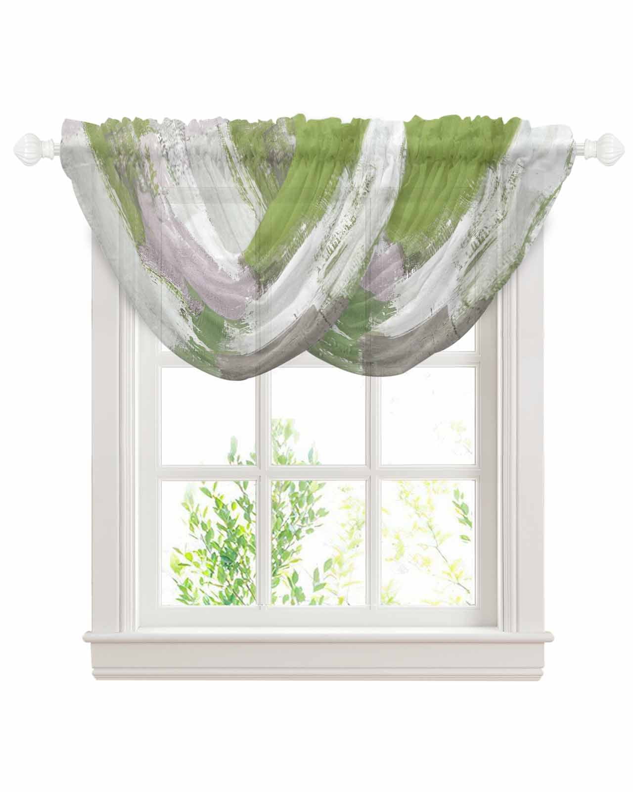 Waterfall Valance Curtains Sage Green Sheer Swag Valance for Windows ...