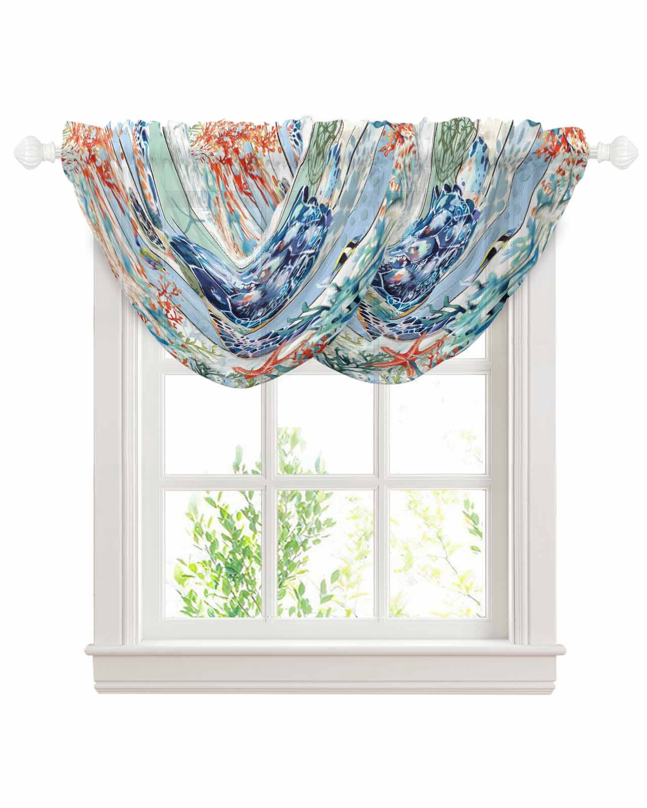 Waterfall Valance Curtains Sea Turtle Ocean Sheer Swag Valance for ...