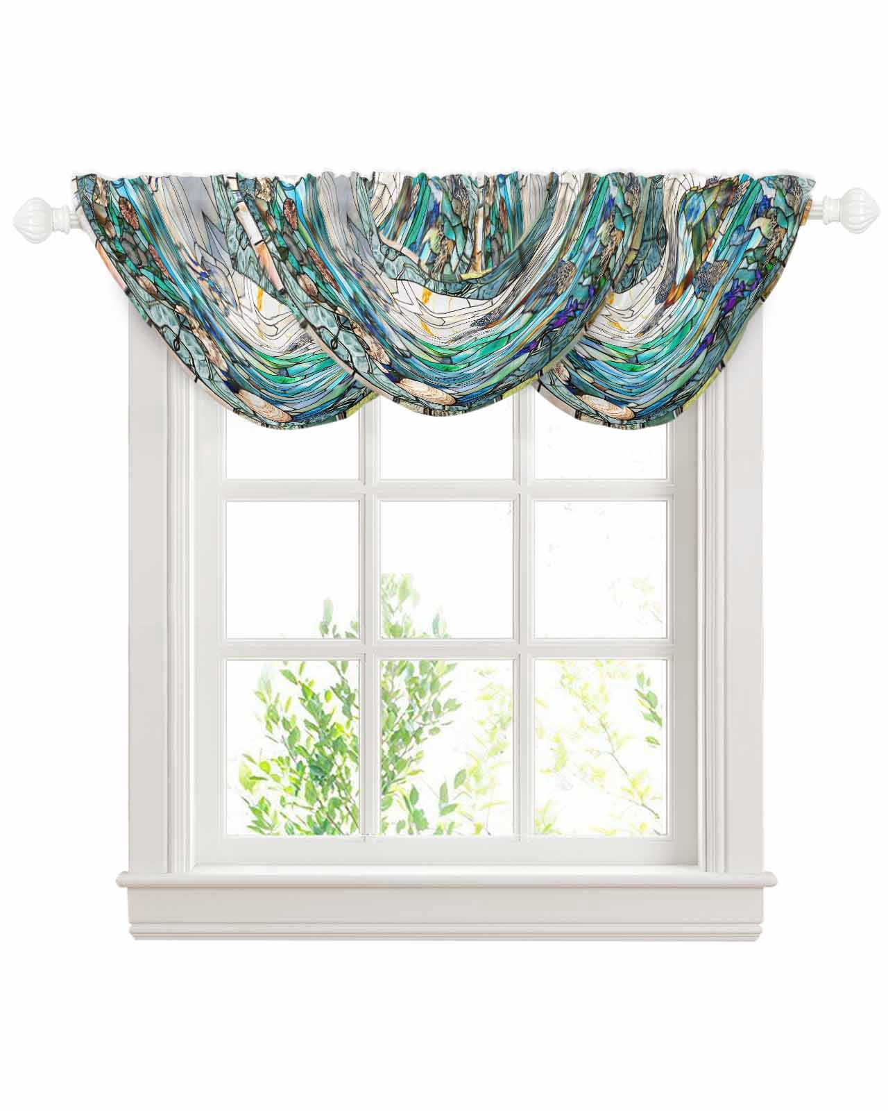 Waterfall Valance Curtains Stained Glass Sea Turtle Sheer Swag Valance ...