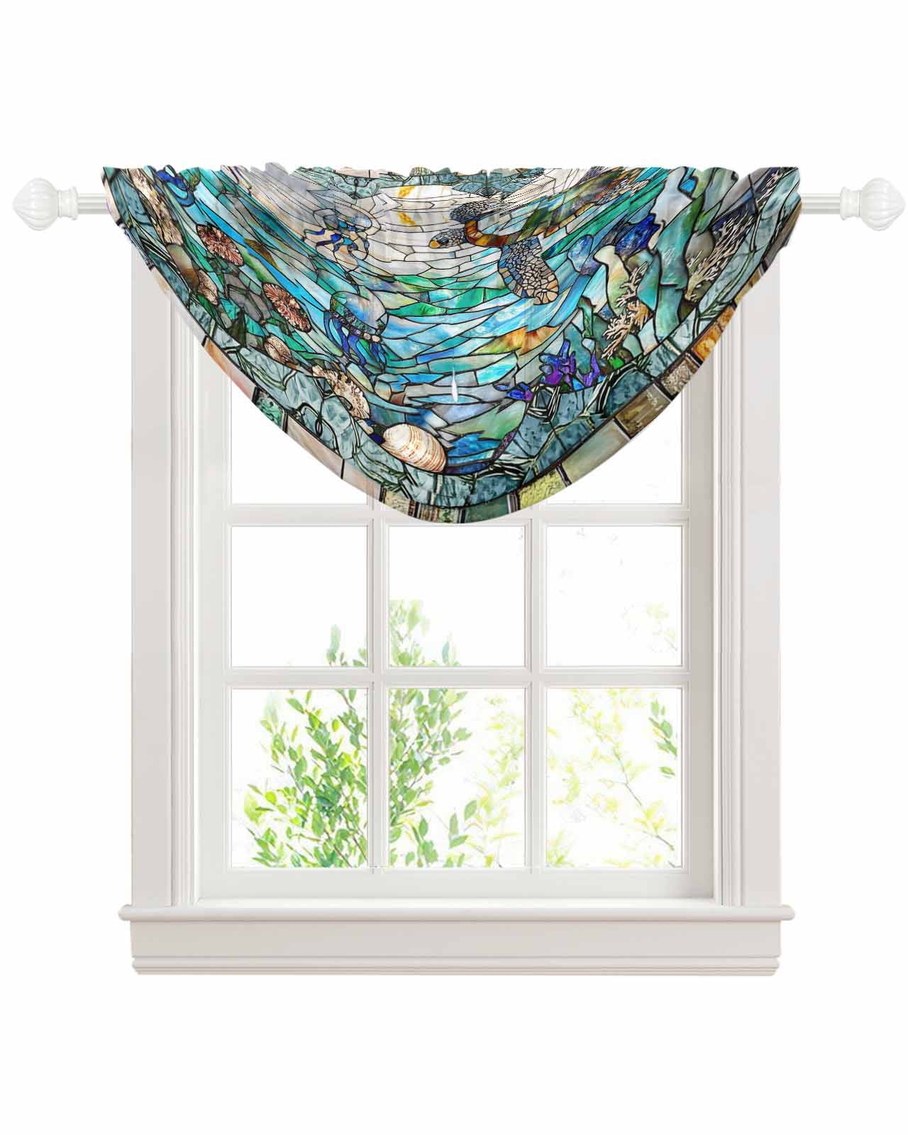 Waterfall Valance Curtains Stained Glass Sea Turtle Sheer Swag Valance ...