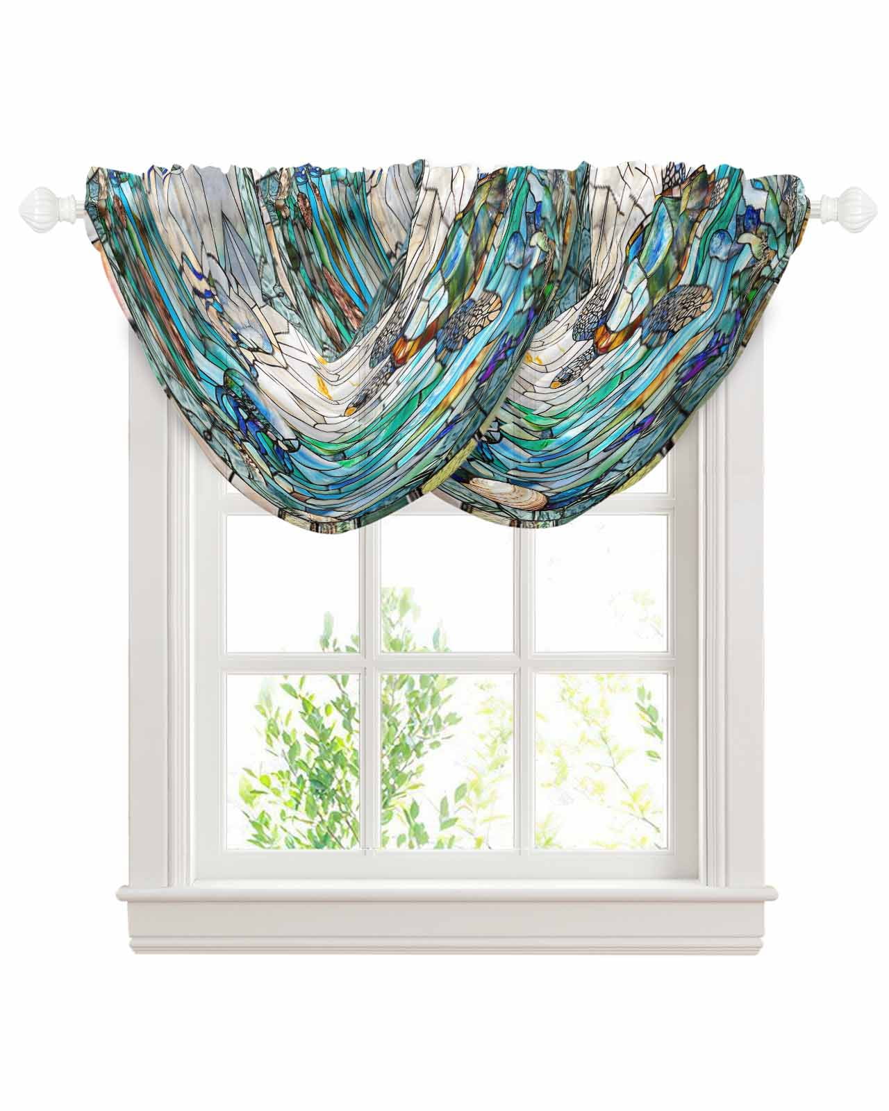 Waterfall Valance Curtains Stained Glass Sea Turtle Sheer Swag Valance ...