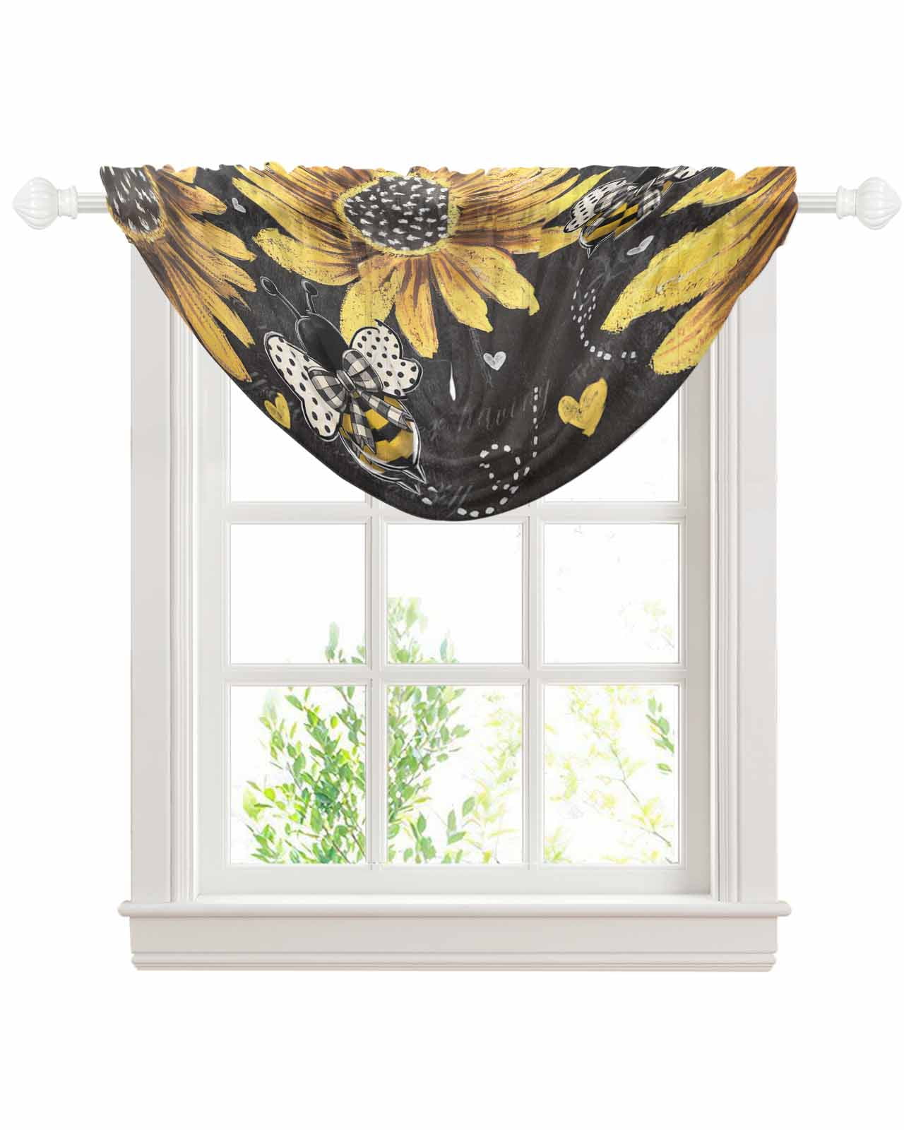 Waterfall Valance Curtains Sunflower Bee Sheer Swag Valance for Window ...