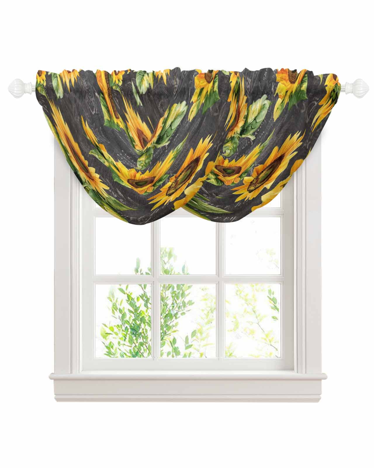 Waterfall Valance Curtains Sunflower Black Retro Sheer Swag Valance for ...
