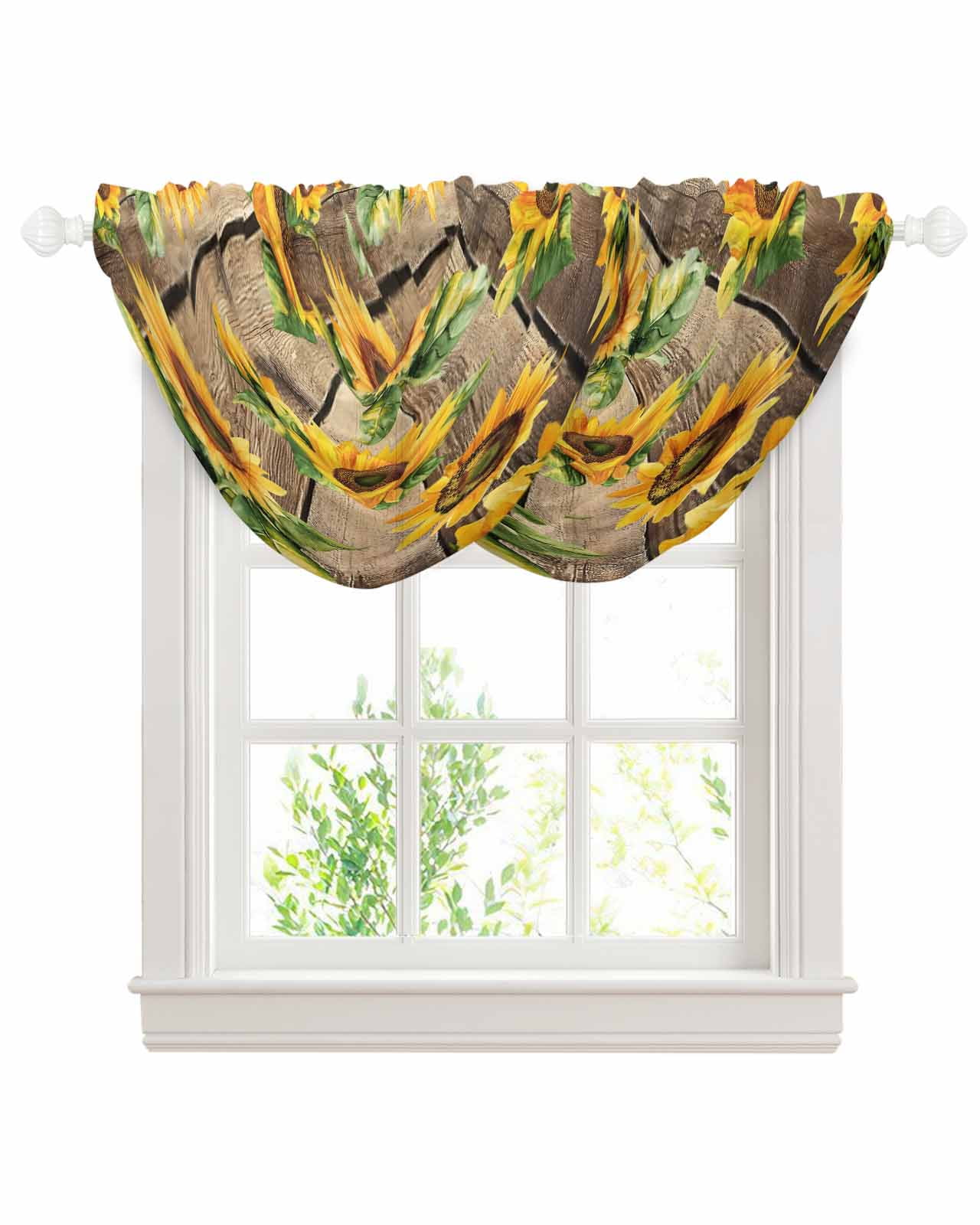 Waterfall Valance Curtains Sunflower Farmhouse Sheer Swag Valance for ...