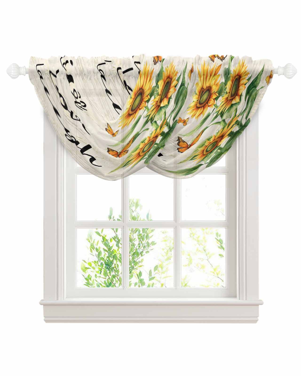 Waterfall Valance Curtains Sunflower Sheer Swag Valance for Window ...