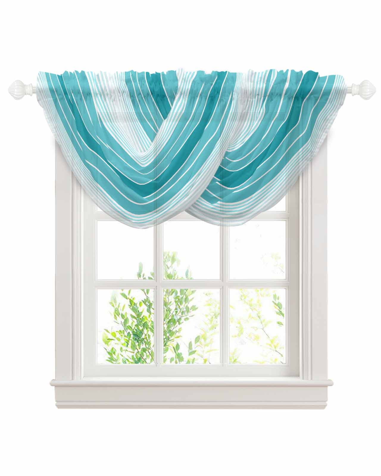 Waterfall Valance Curtains Turquoise Ombre Stripe Sheer Swag Valance ...
